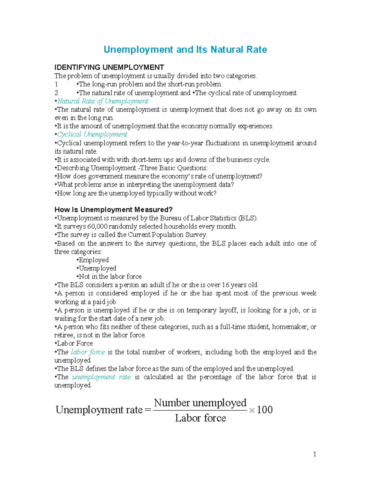Unemployment - summary - Unemployment and Its Natural Rate IDENTIFYING ...