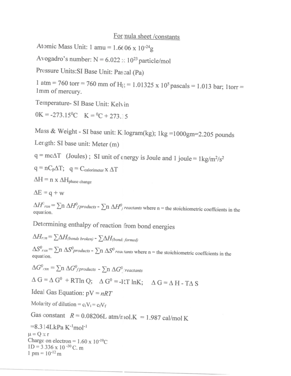 Periodic table and Formula sheet - CHEM 1100 - Studocu