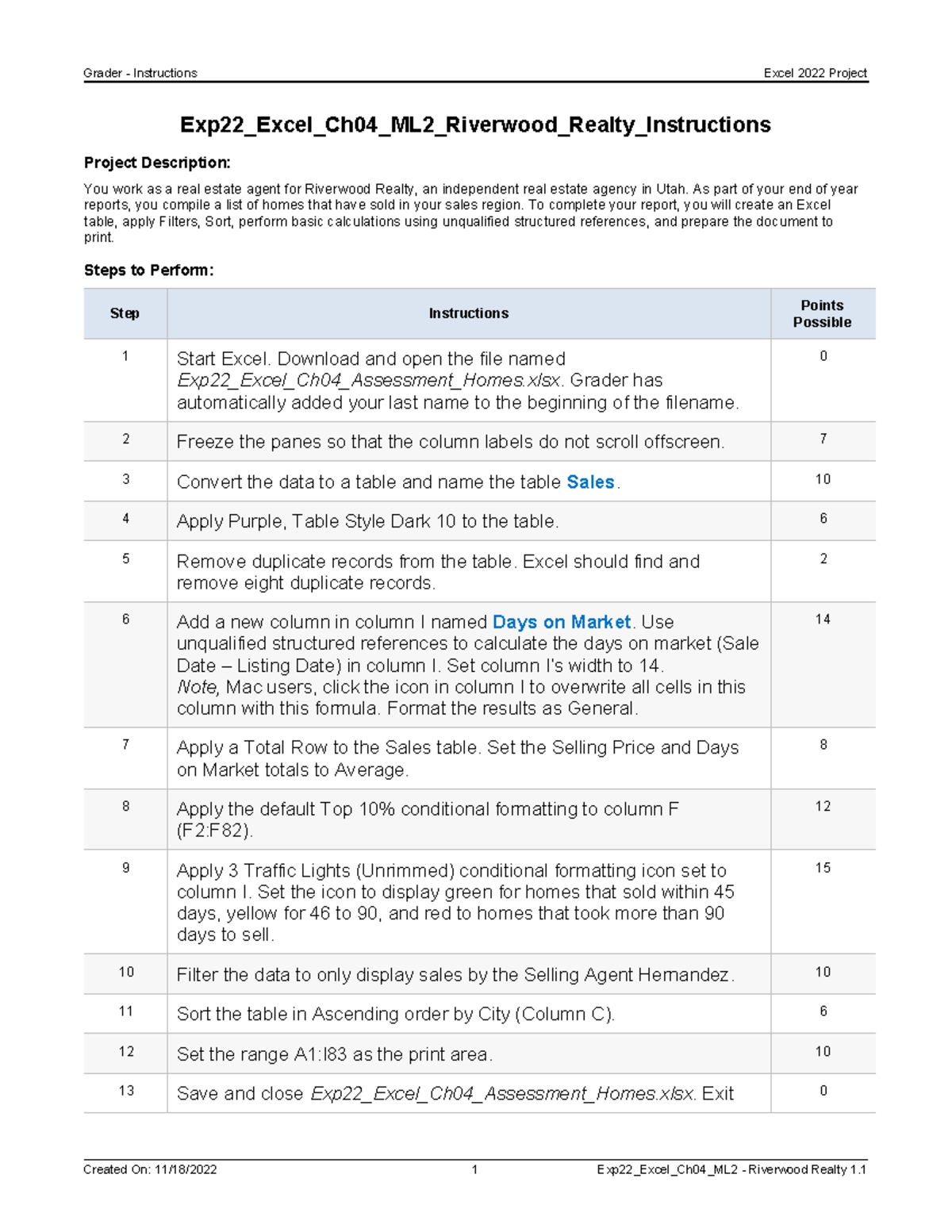 Exp22 Excel Ch04 ML2 Riverwood Realty Instructions Instructions - Grader - Instructions Excel ...