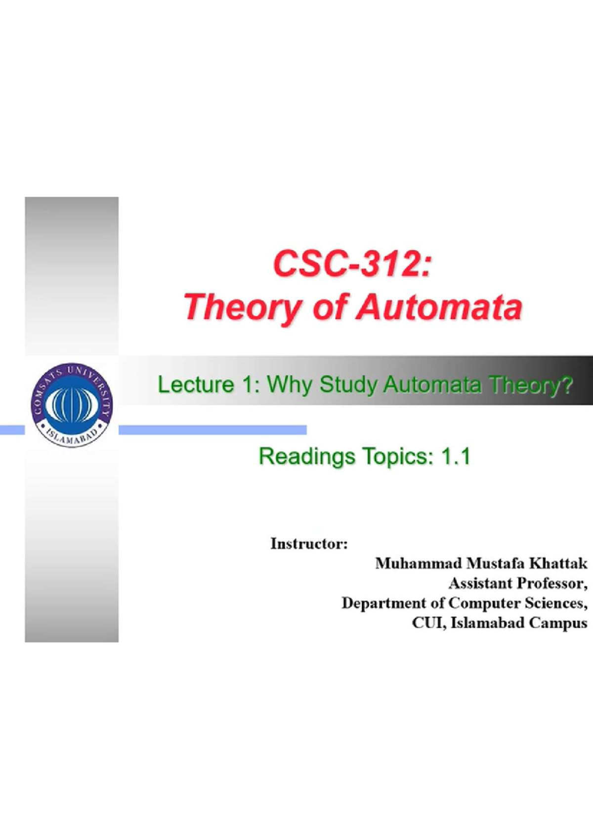 02 CSC-312 Theory of Automata-W1-VL- 2 (slides only) - Programming Fundamentals - Studocu