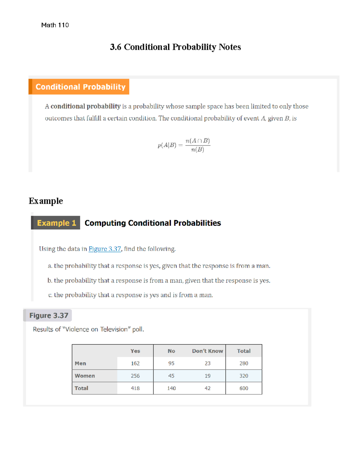 3.6 Conditional Probability Notes - MATH 110 - 3 Conditional ...