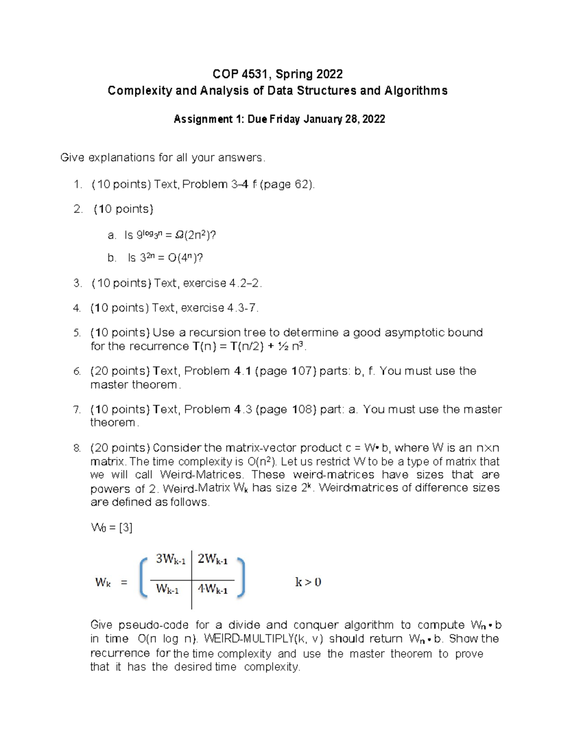 Hw1-Spr2022 - Spring semester homework 1 - COP 4531, Spring 2022 Complexity and Analysis of Data ...