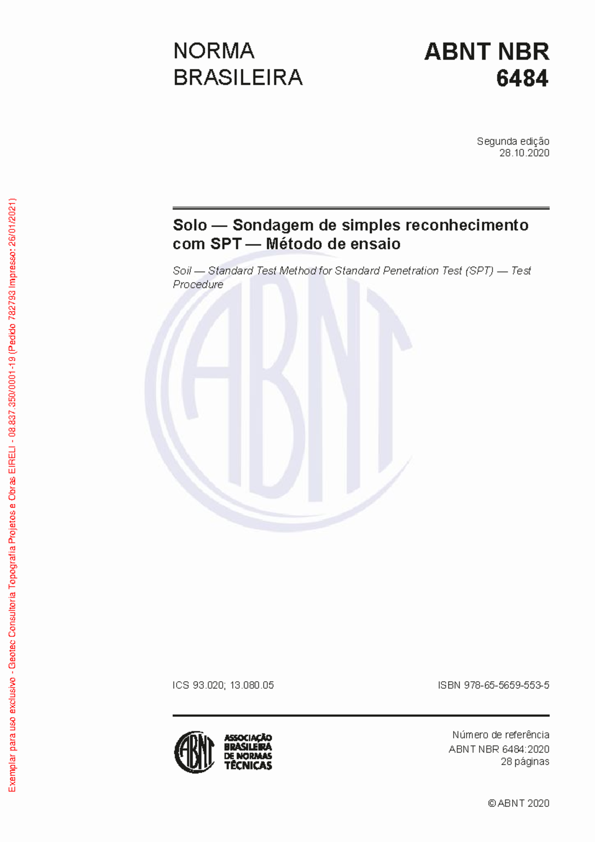 ABNT NBR 6484 2020 - Sondagem DE Simples Reconhecimento - edição NORMA ...