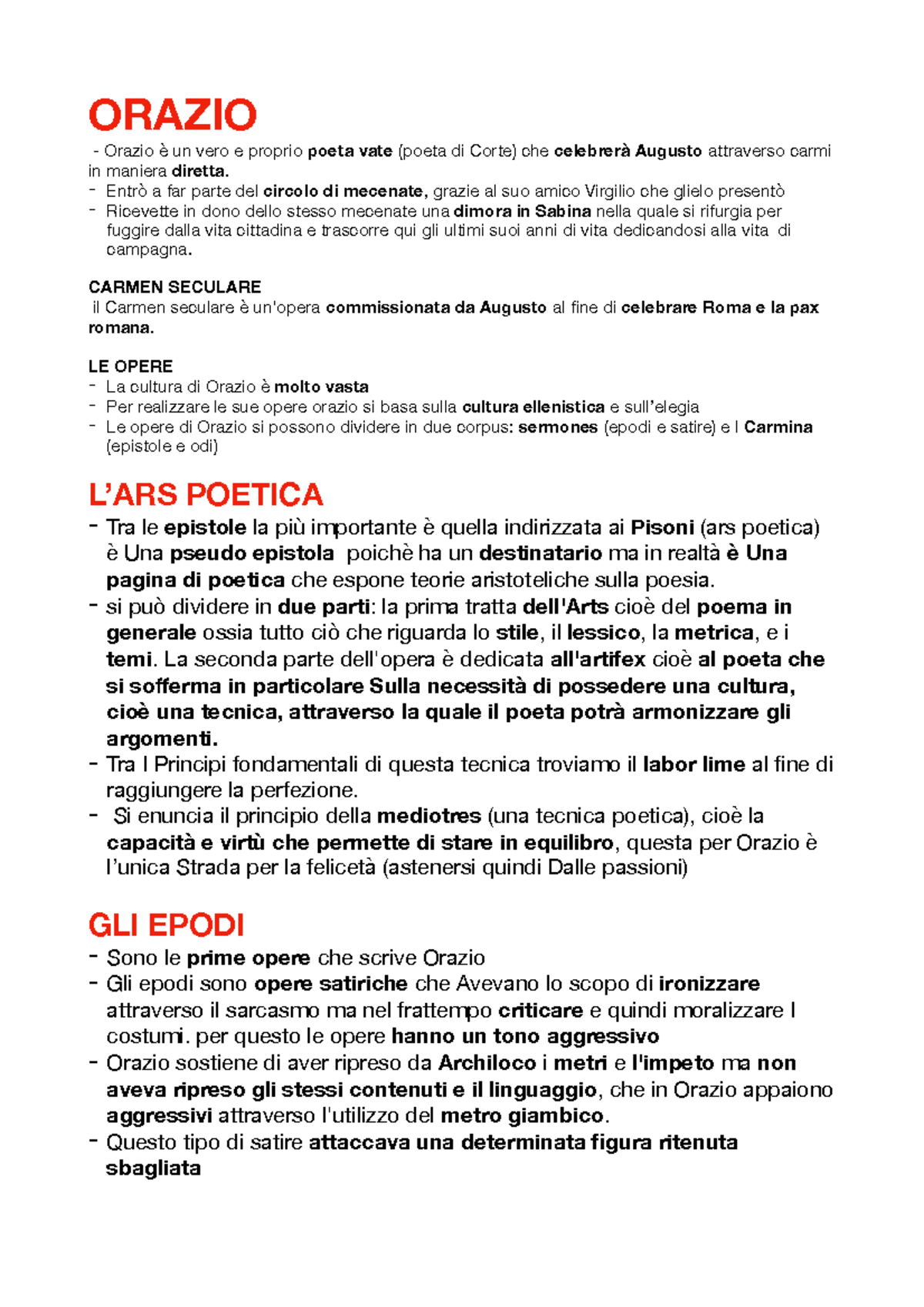 Orazio - il riassunto è molto completo e ben curato nei dettagli ...