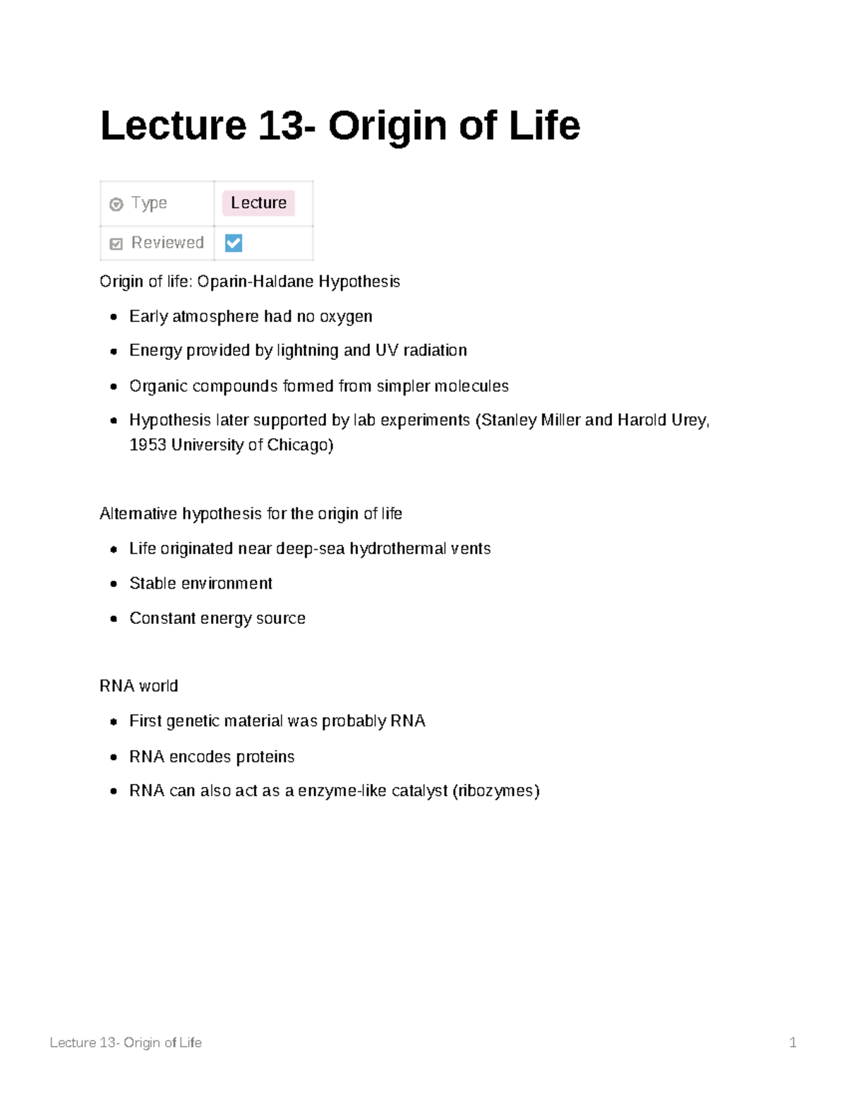 Lecture 13- Origin of Life - Fossils are our only direct evidence of ...