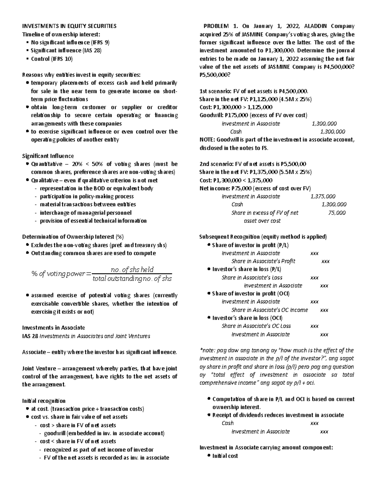 Intermediate Accounting 2 - Investment in associate (FVOCI, FVPL, FVAC ...
