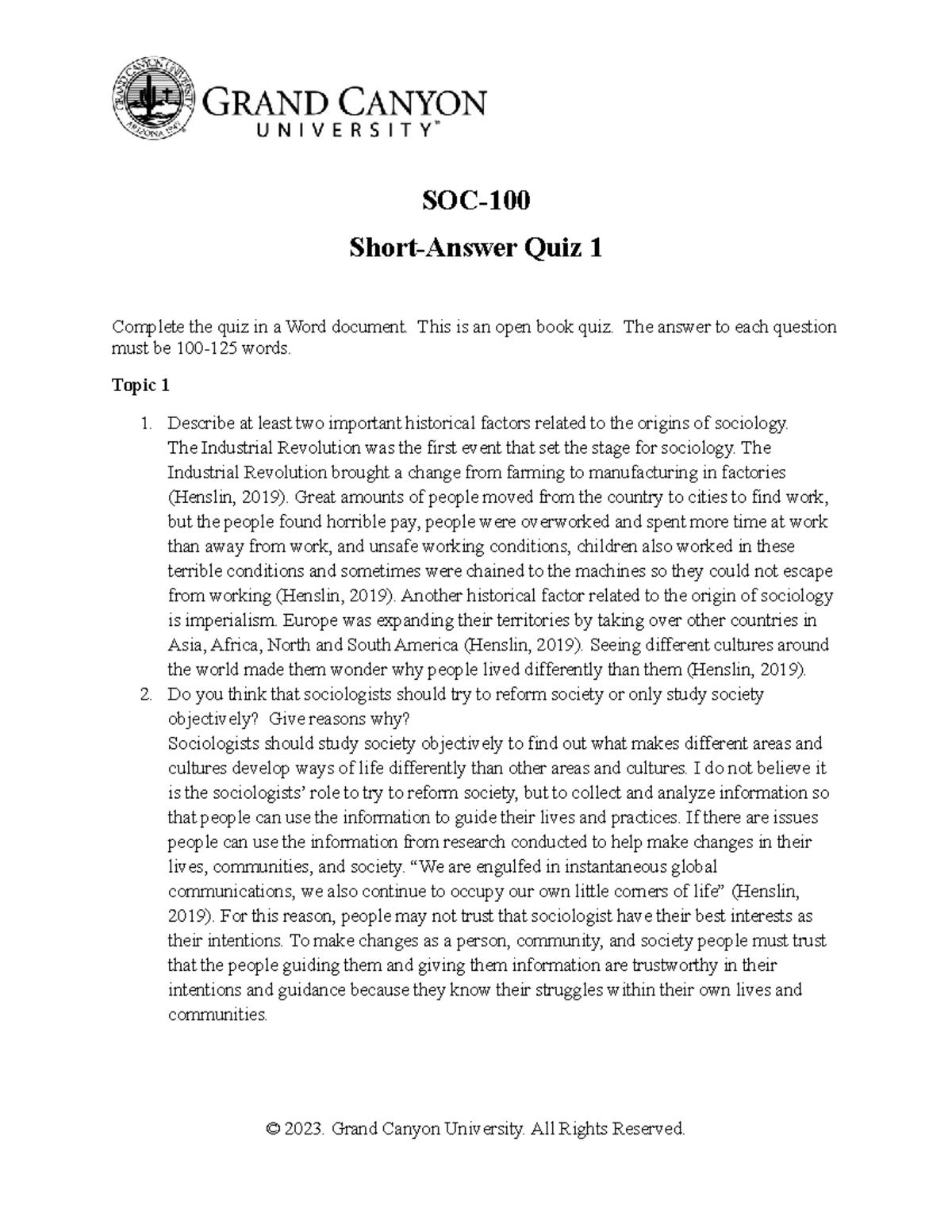 SOC-100.Short-Answer Quiz 1 1-8-18 Holly V - SOC- Short-Answer Quiz 1 ...