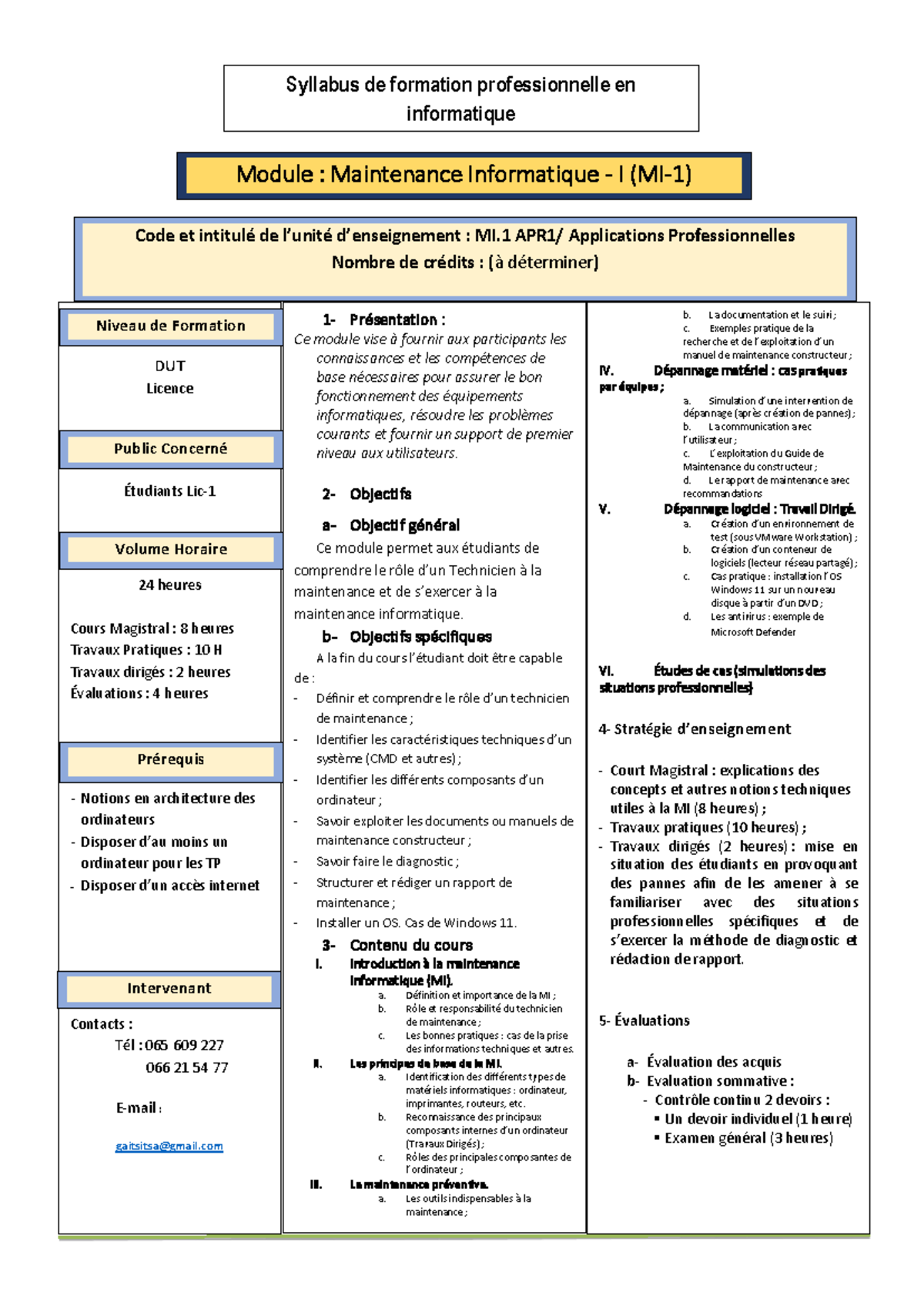 751151588 GAIB Maintenance Informatique 1 2024 - Module : Maintenance Informatique - I (MI-1 ...