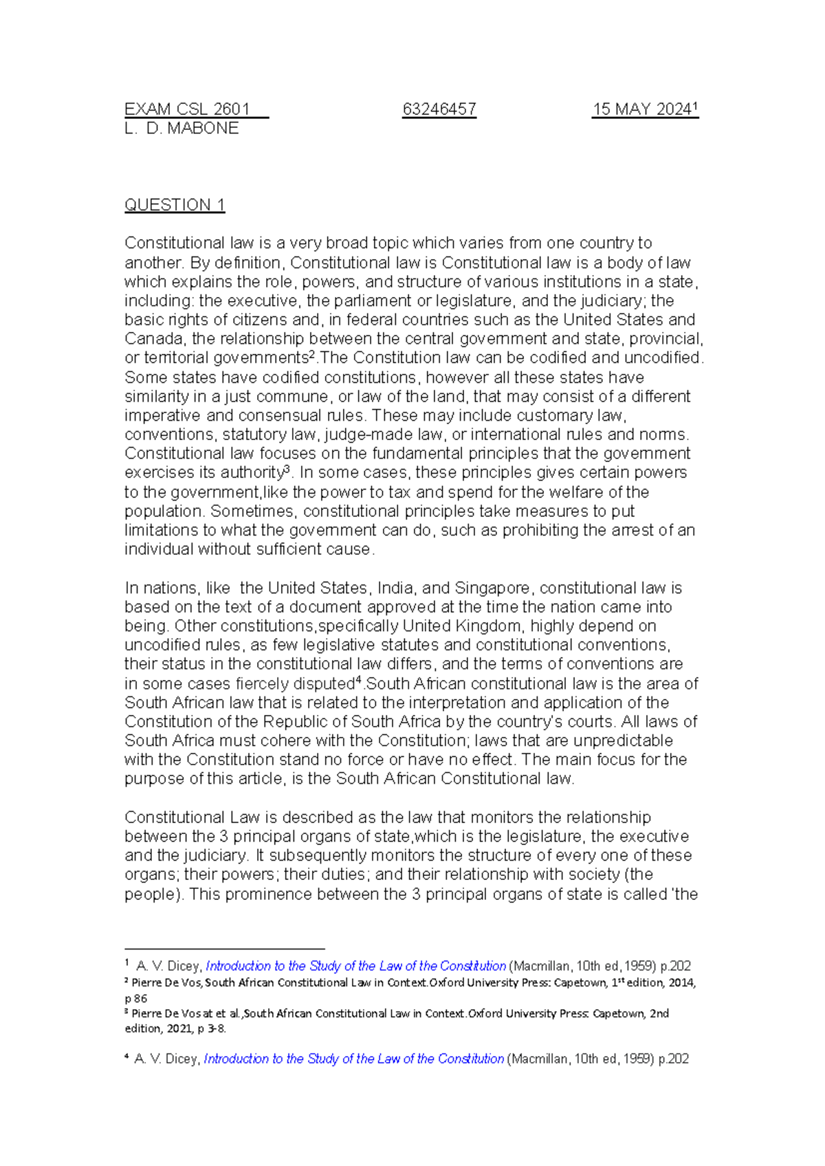 EXAM CSL 2601 6324 - ASSIGNMENT 1 - EXAM CSL 2601 63246457 15 MAY 20241 ...