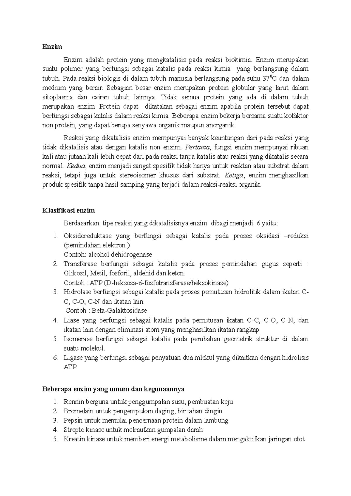 Karakteristik enzim - Enzim Enzim adalah protein yang mengkatalisis ...