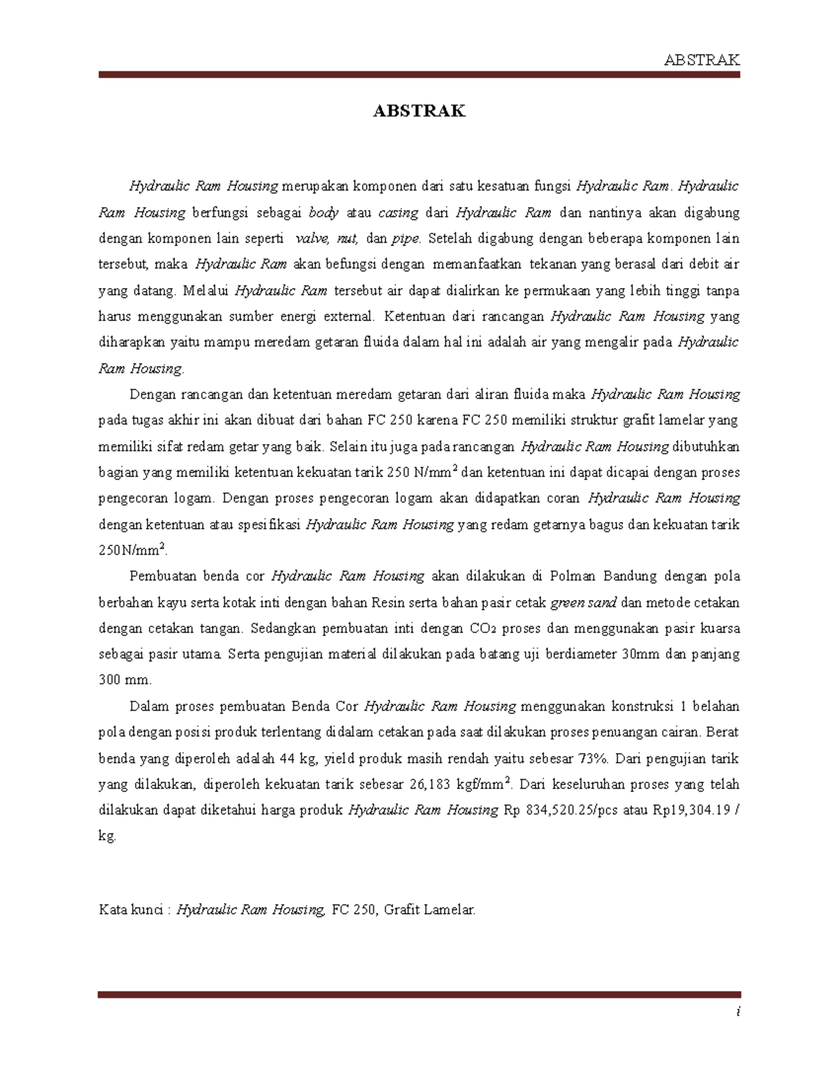 Abstrak - Tugas Besar - ABSTRAK ABSTRAK Hydraulic Ram Housing merupakan ...