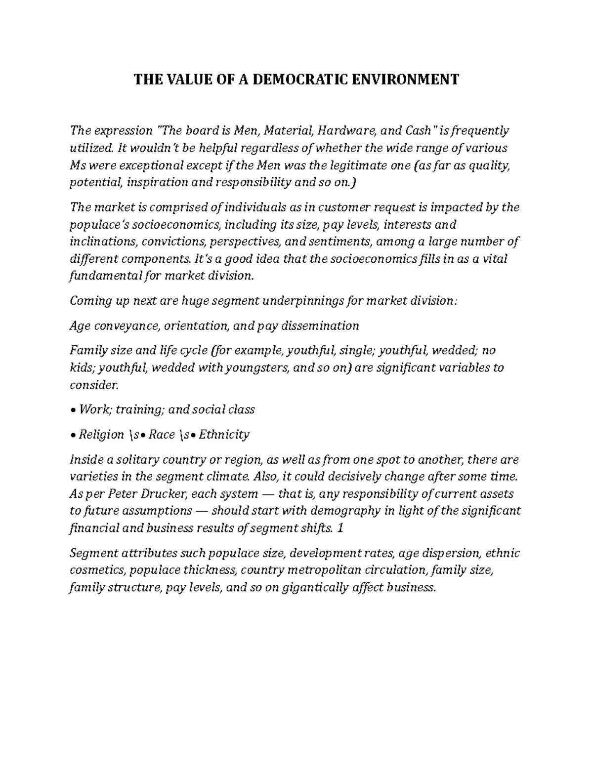 THE Value OF A Democratic Environment - THE VALUE OF A DEMOCRATIC ...