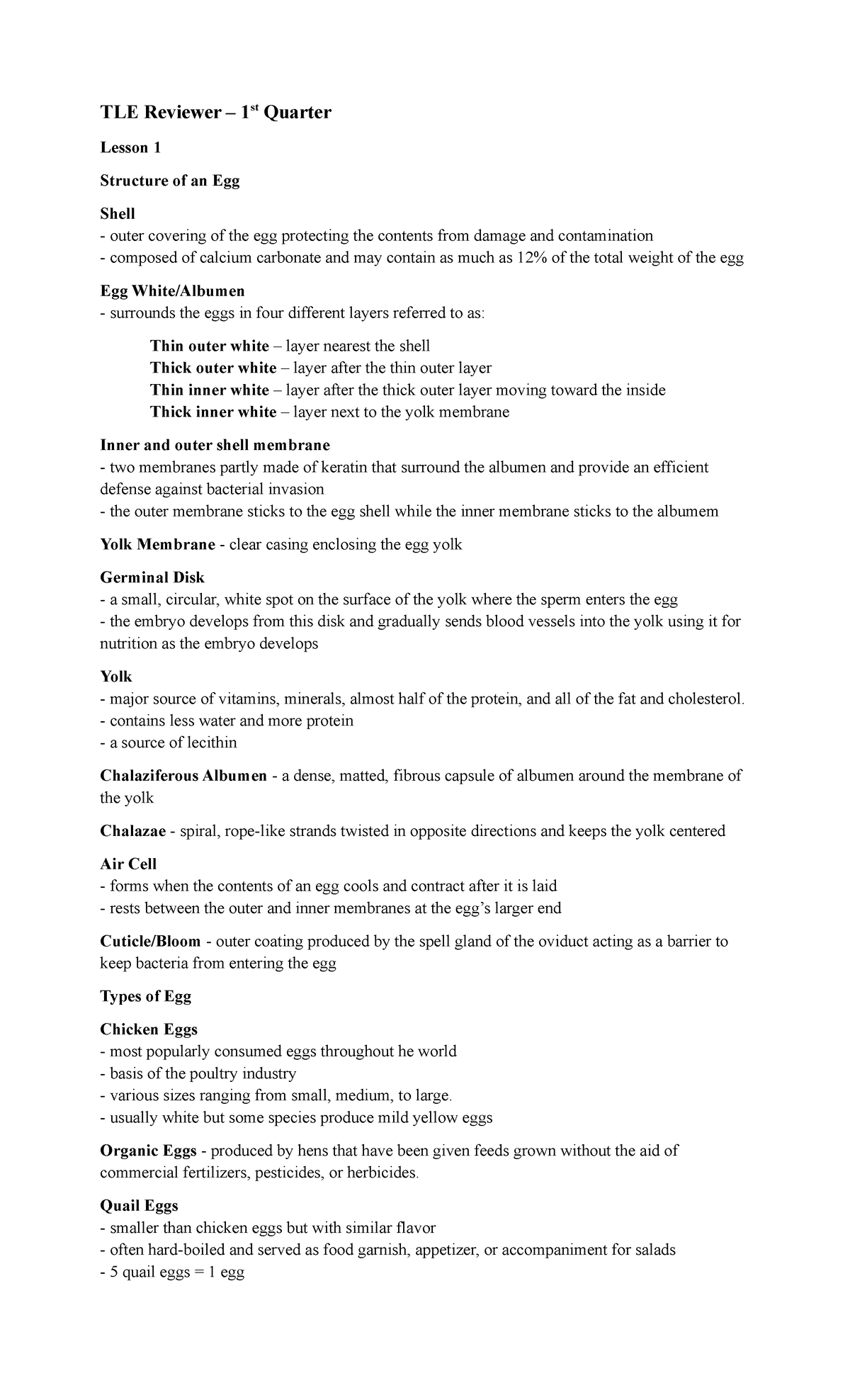 TLE Reviewer - contains less water and more protein a source of ...