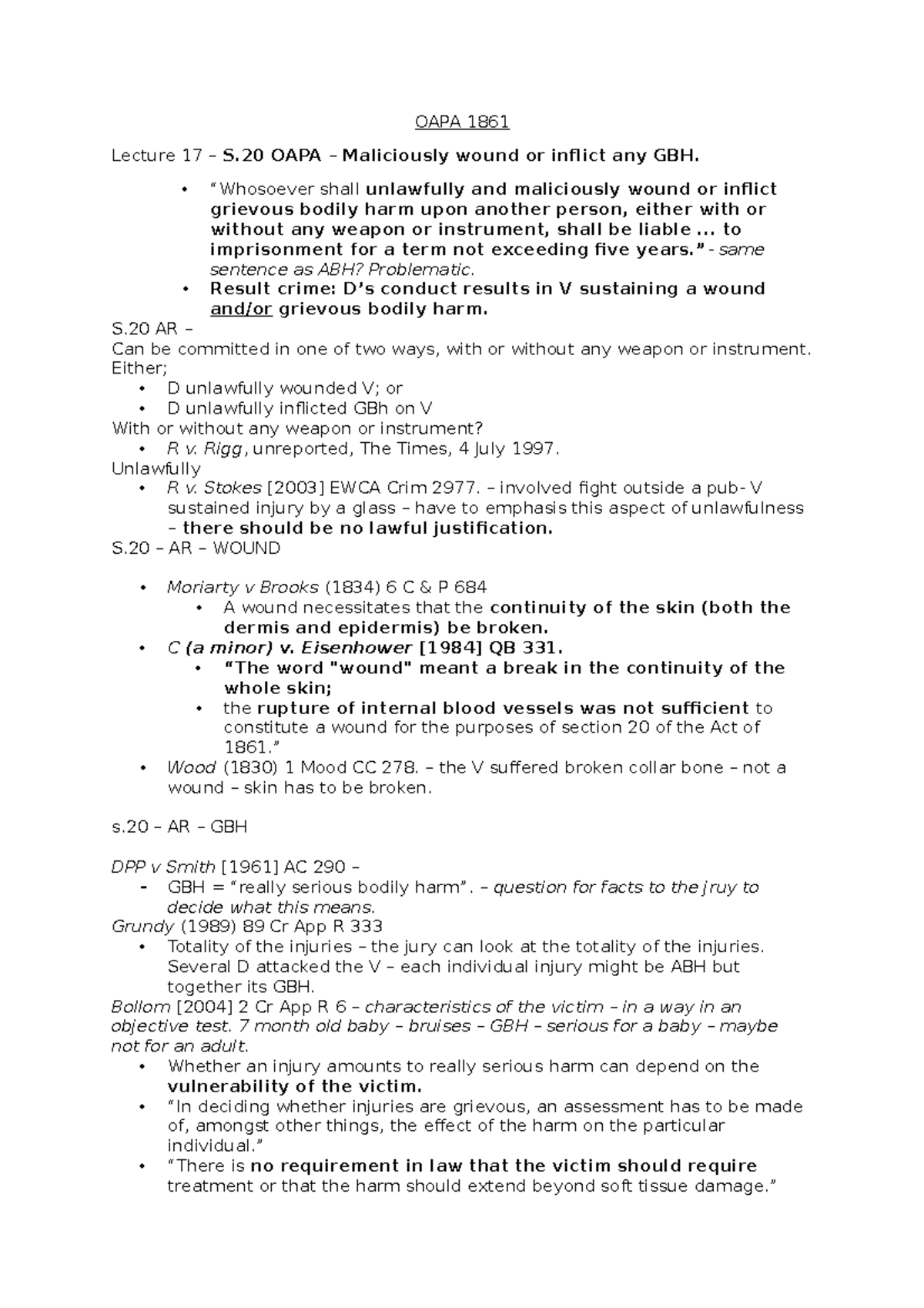 OAPA - Lecture notes ALL - OAPA 1861 Lecture 17 – S OAPA – Maliciously ...