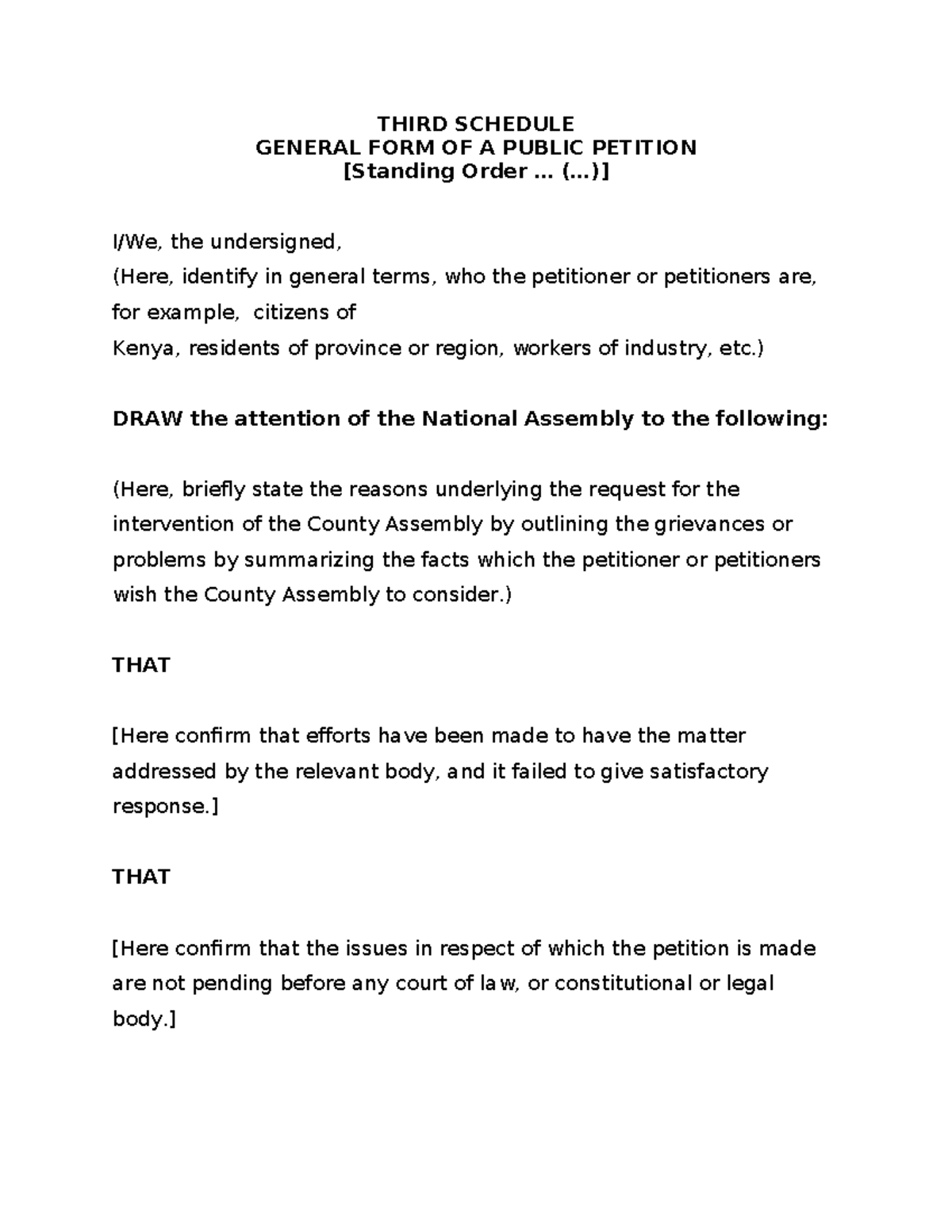 Petition Sample - N/A - THIRD SCHEDULE GENERAL FORM OF A PUBLIC ...