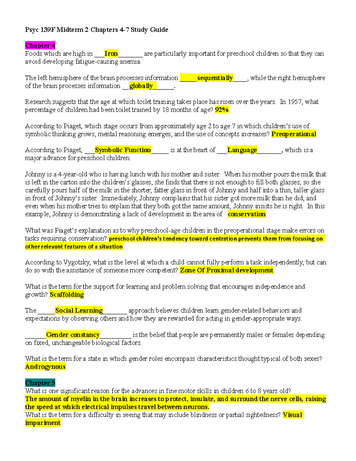 Psyc 139F Midterm 2 Study Guide Online - Psyc 139F Midterm 2 Chapters 4-7 Study Guide Chapter 4 ...