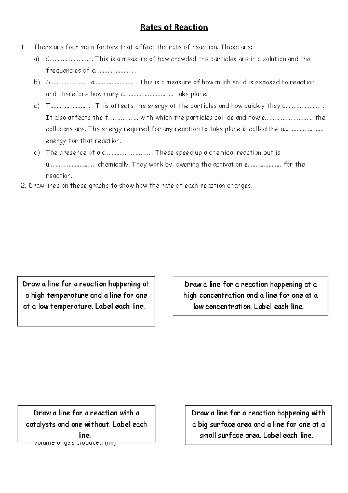 Rates of Reaction worksheet - Volume of gas produced (ml)Volume of gas ...