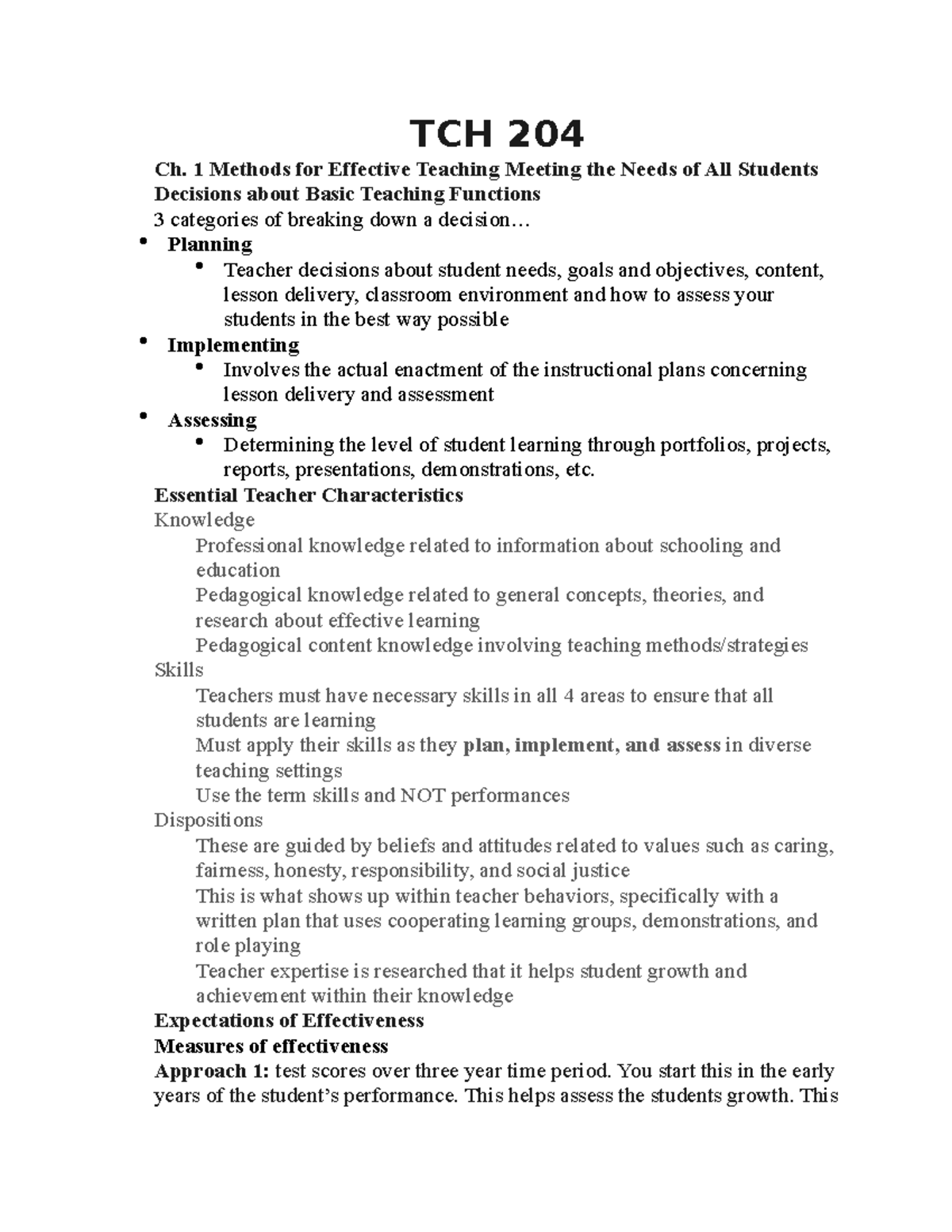 TCH 204 Notes Part 1 - TCH 204 Ch. 1 Methods for Effective Teaching ...