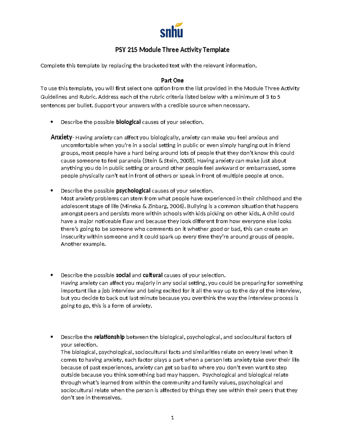 PSY 215 Module 3-2 activity - PSY 215 Module Three Activity Template ...