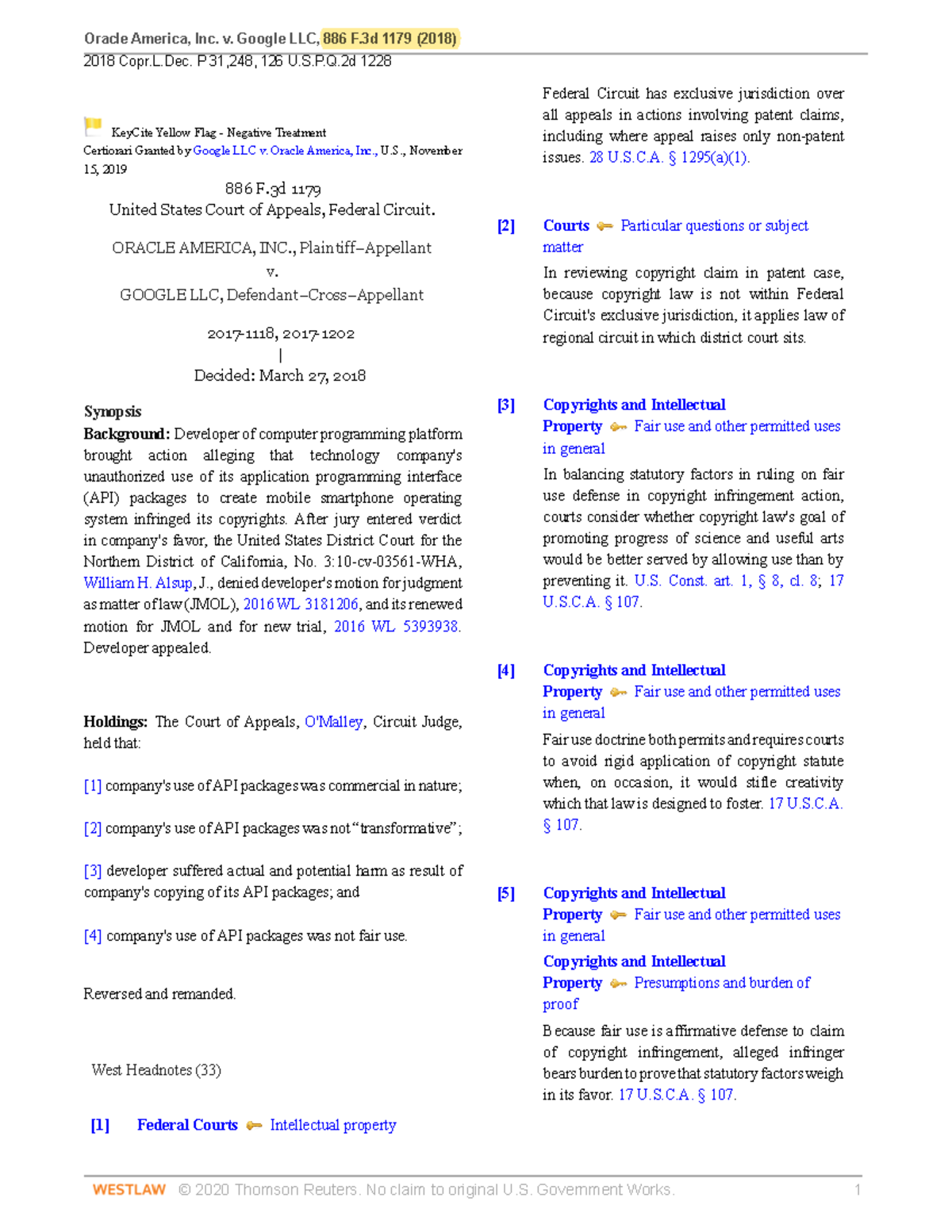 4-Oracle America Inc v Google LLC. Federal Circuit - 2018 Copr.L. P ...