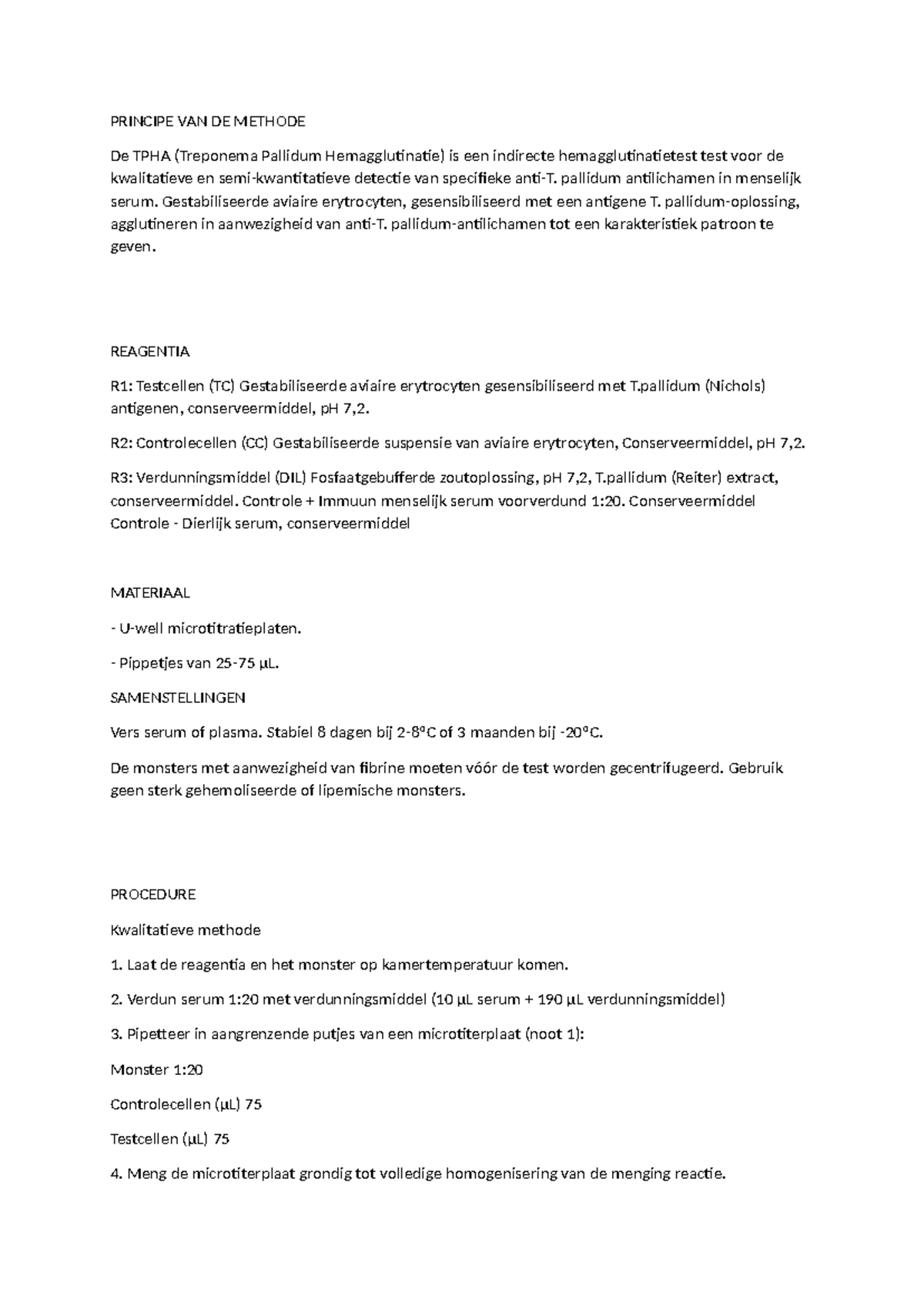 TPHA kit - Samenvatting labo immunohematologie - PRINCIPE VAN DE ...