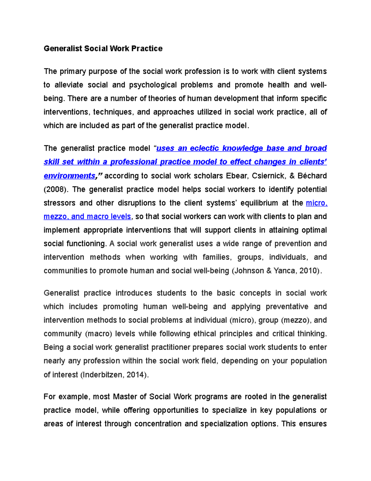 3. Unit 2 Generalist Social Work - Generalist Social Work Practice The ...