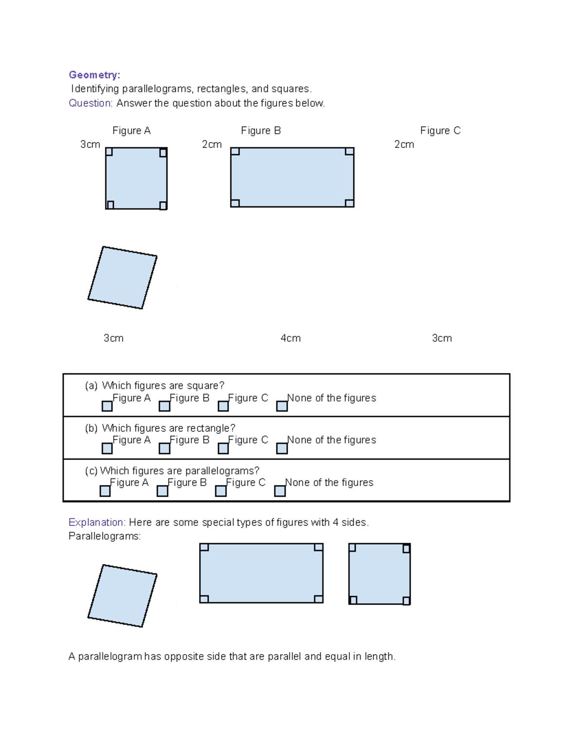 Geometry Notes - Geometry: Identifying parallelograms, rectangles, and ...