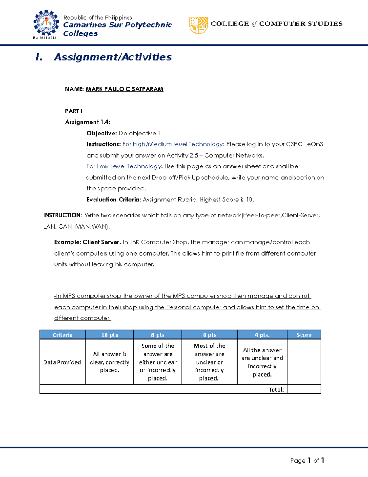 Activity 2.5 - (Internet and Internet Protocols Communication Types ...