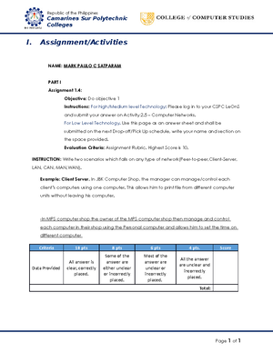 CSPC 1st Sem SY 2020-2021 BSCS 1C Module 1 Satparam, Mark Paulo ,C - I. Essential Questions ...