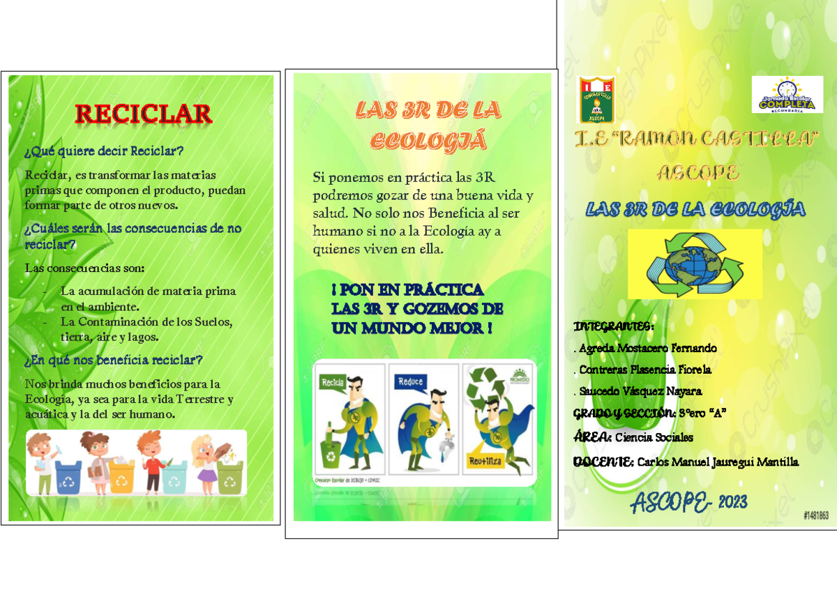 Triptico CCSS 3R Ecología - INTEGRANTES: . Agreda Mostacero Fernando ...