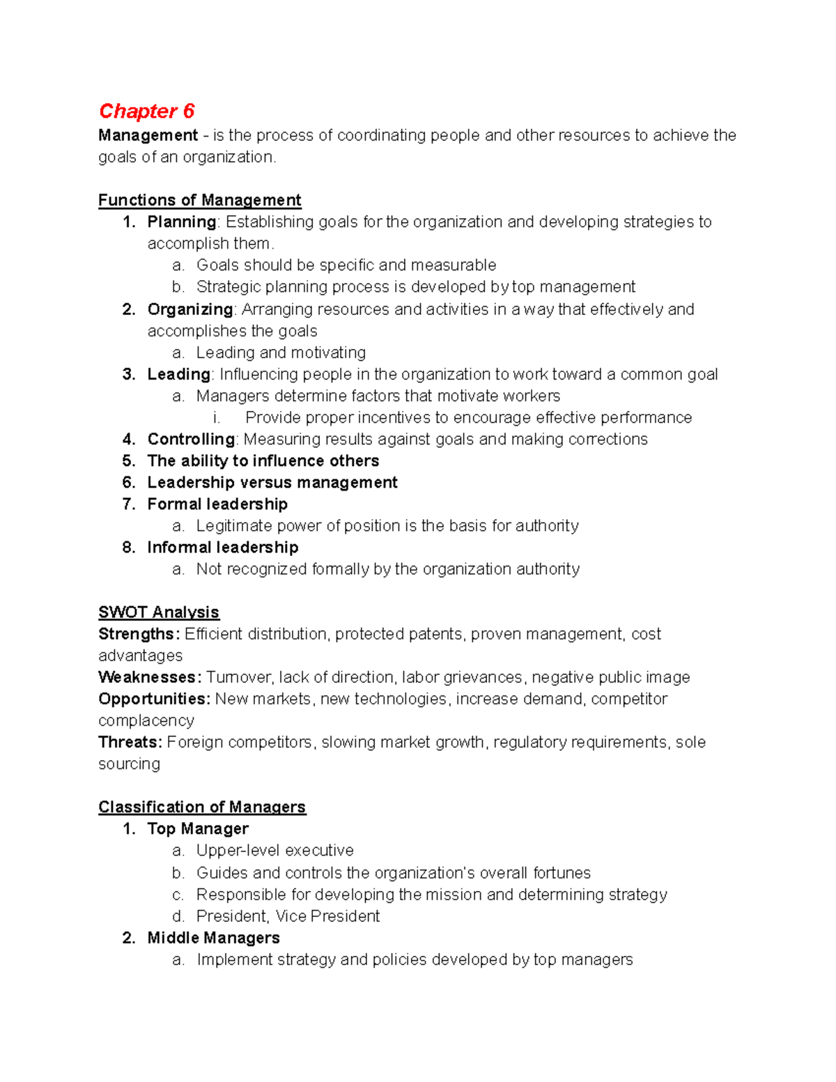 Midterm 2 BUS - 2nd exam - Chapter 6 Management - is the process of ...