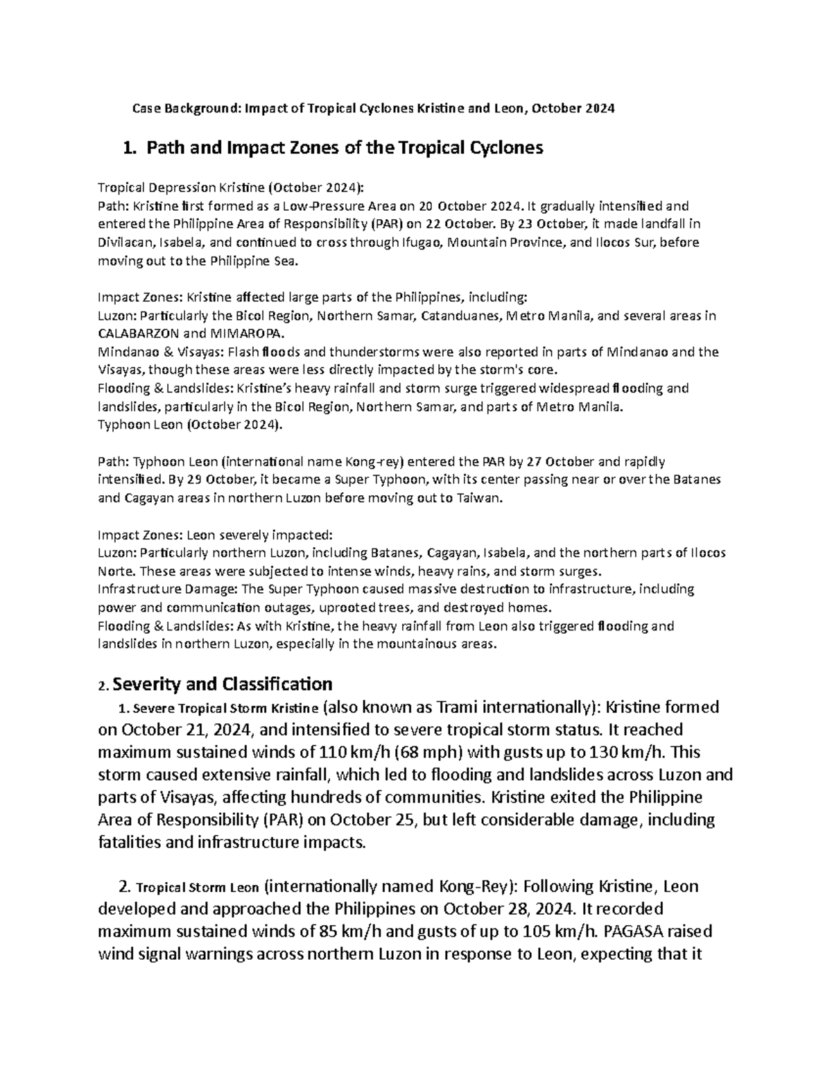 CASE- Background - Case Background: Impact of Tropical Cyclones ...