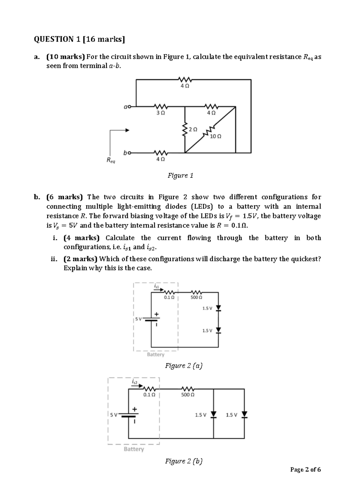 ELEC1111 Mid-Term Exam 2020 T3 Sample - a. ( 10 marks) For the circuit ...
