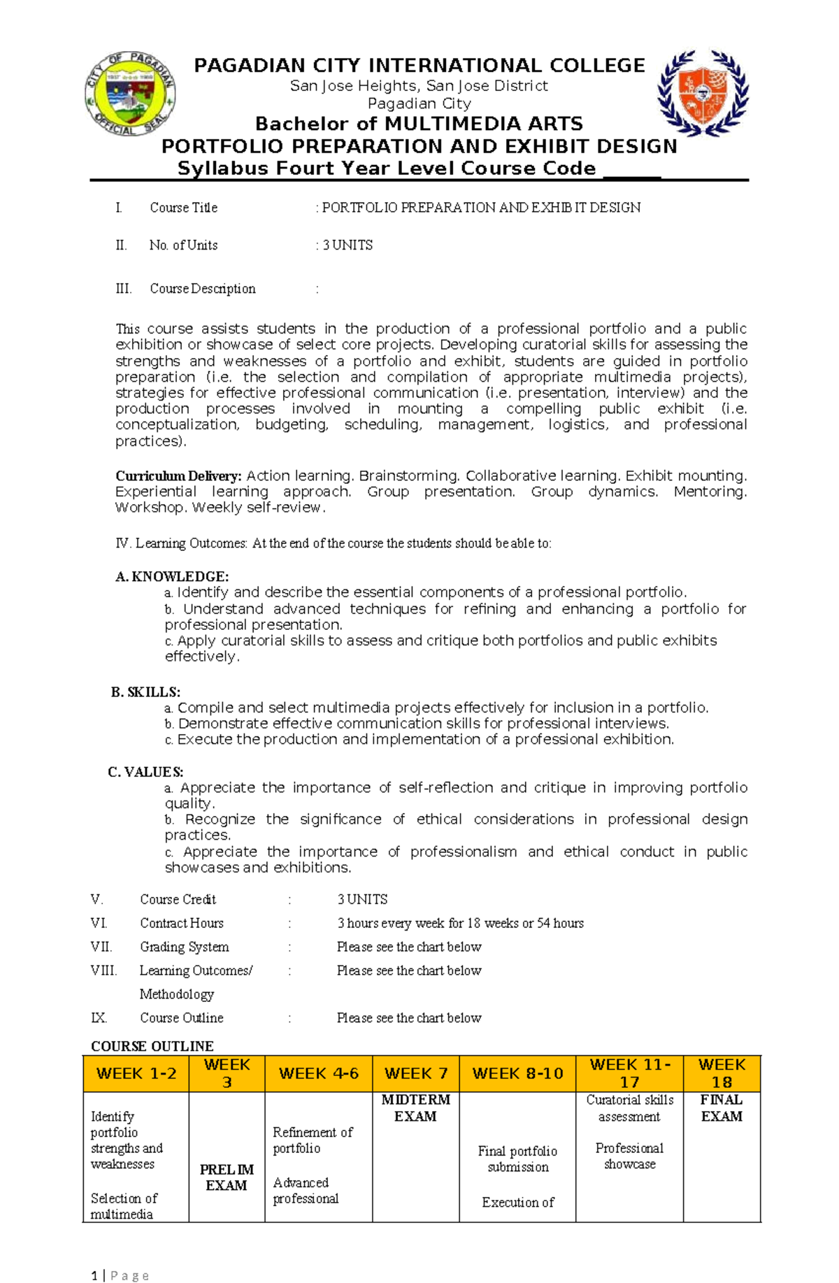 PCIC- Syllabus- Portfolio Preparation AND Exhibit Design - PAGADIAN ...