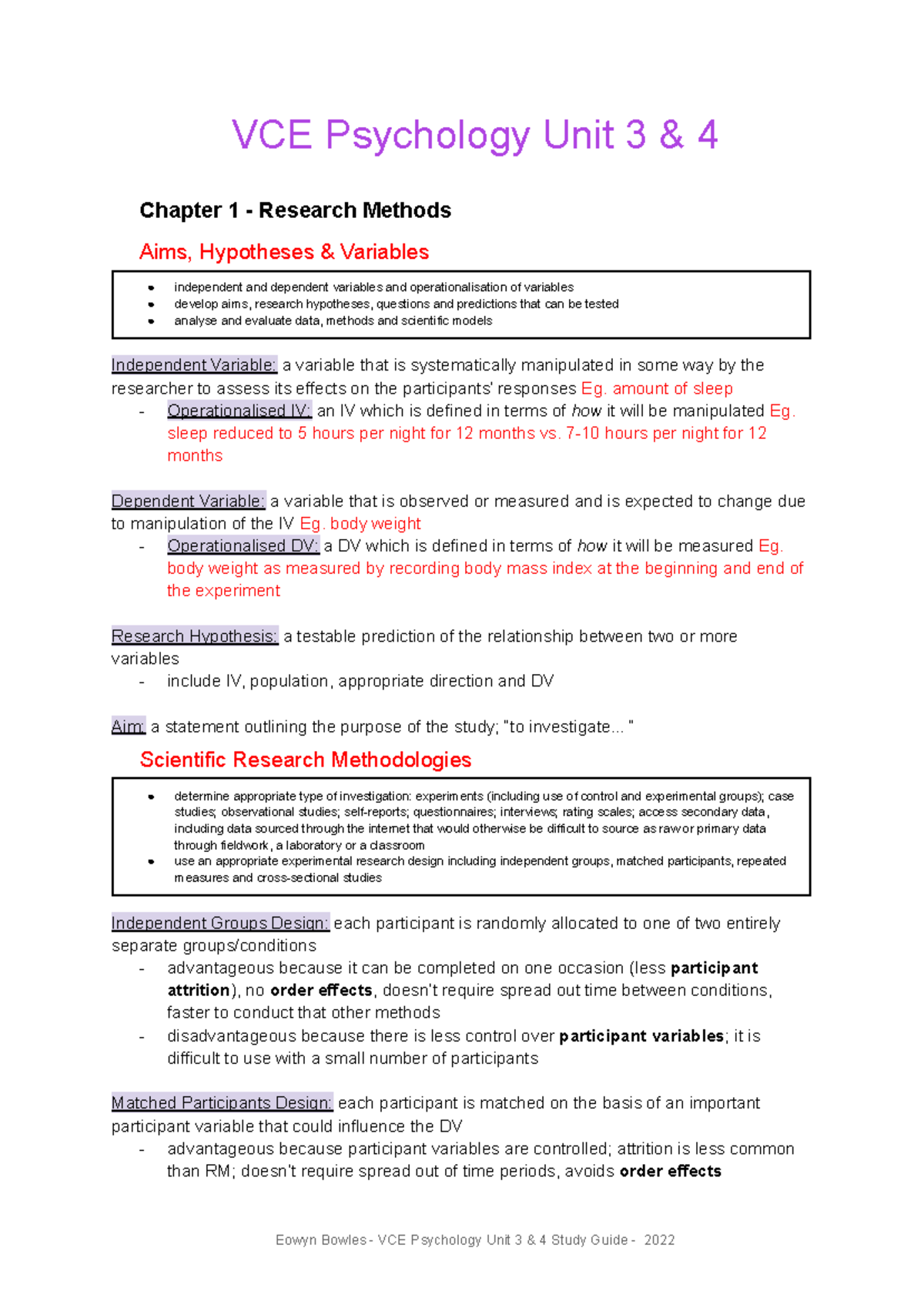 Psychology Revision Notes - Unit 3 & 4 - VCE Psychology Unit 3 & 4 ...