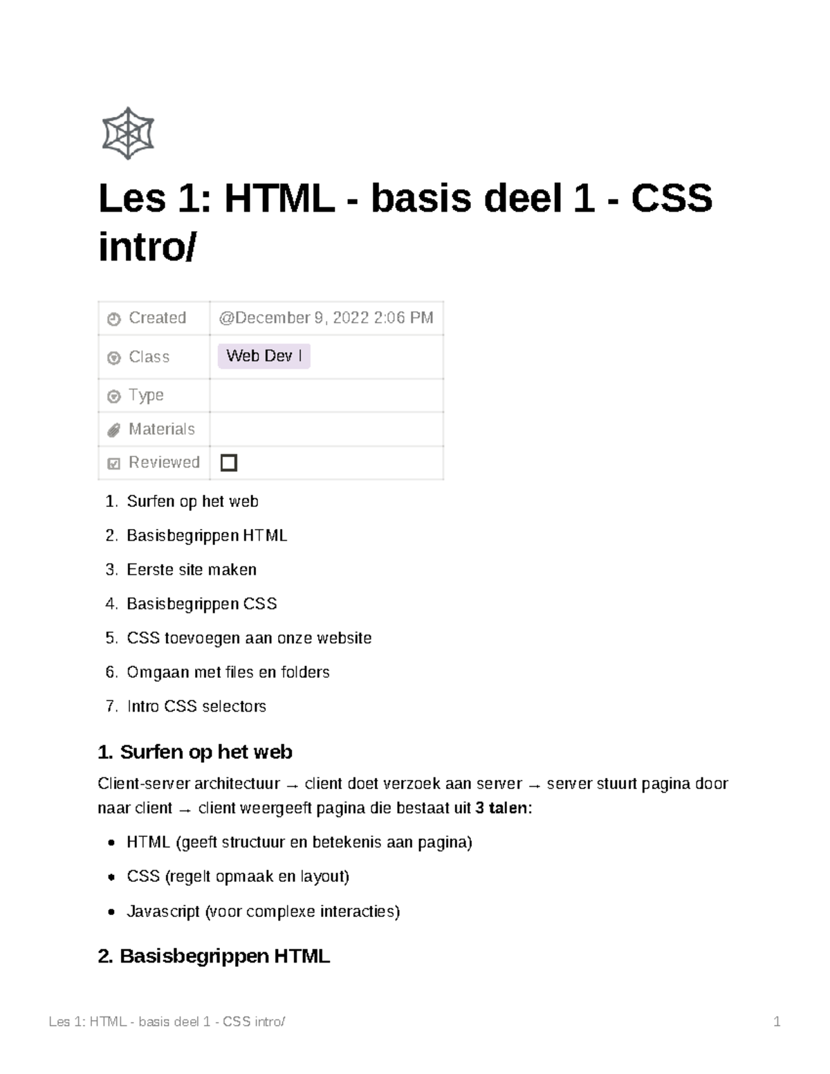 Les 1 HTML - basis deel 1 - CSS intro - Les 1: HTML - basis deel 1 - CSS intro/ 1 Q Les 1: HTML ...