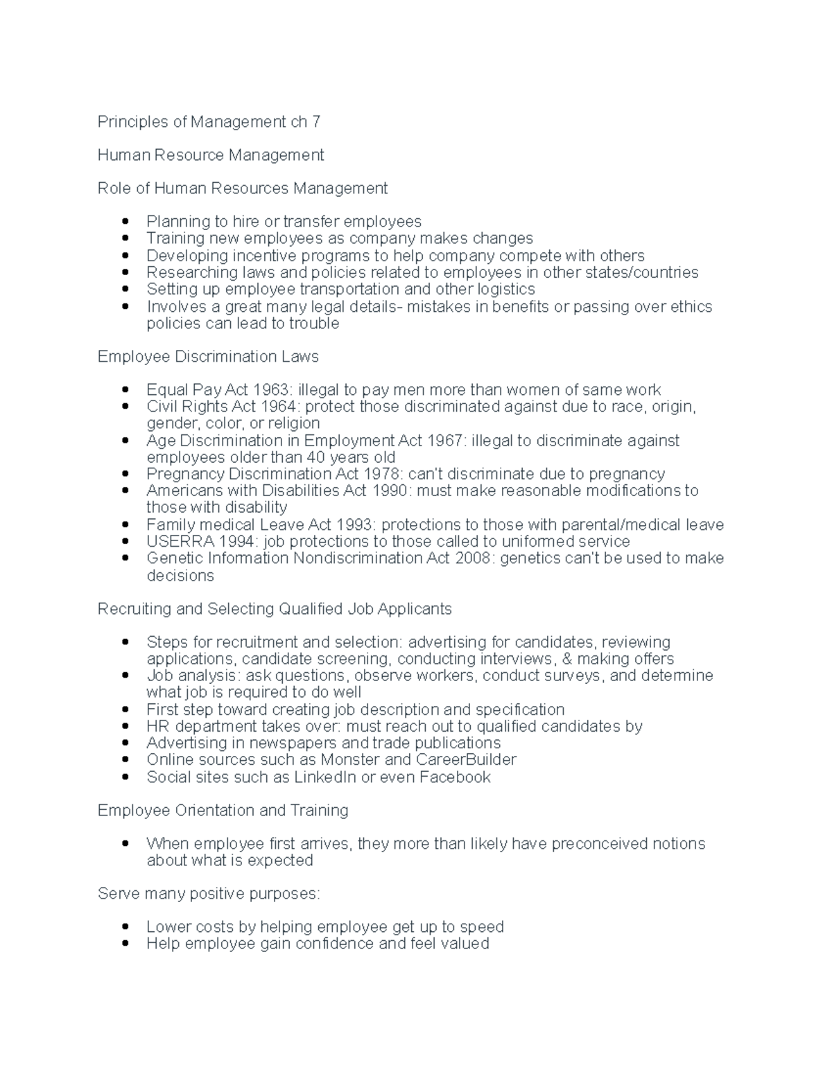 Management notes ch 7 - Principles of Management ch 7 Human Resource ...