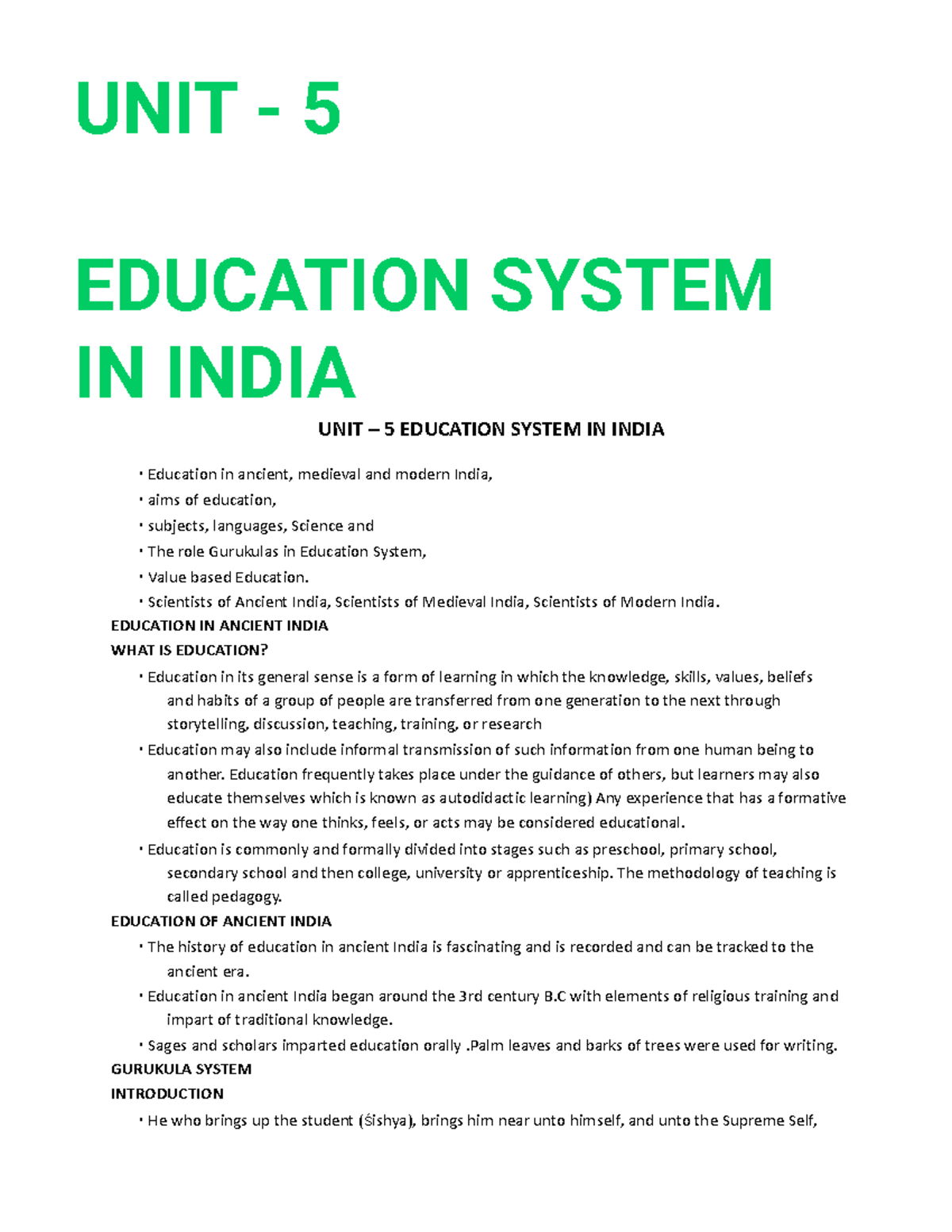 EITK U-5 - material - UNIT - 5 EDUCATION SYSTEM IN INDIA UNIT – 5 EDUCATION SYSTEM IN INDIA ∙ ...