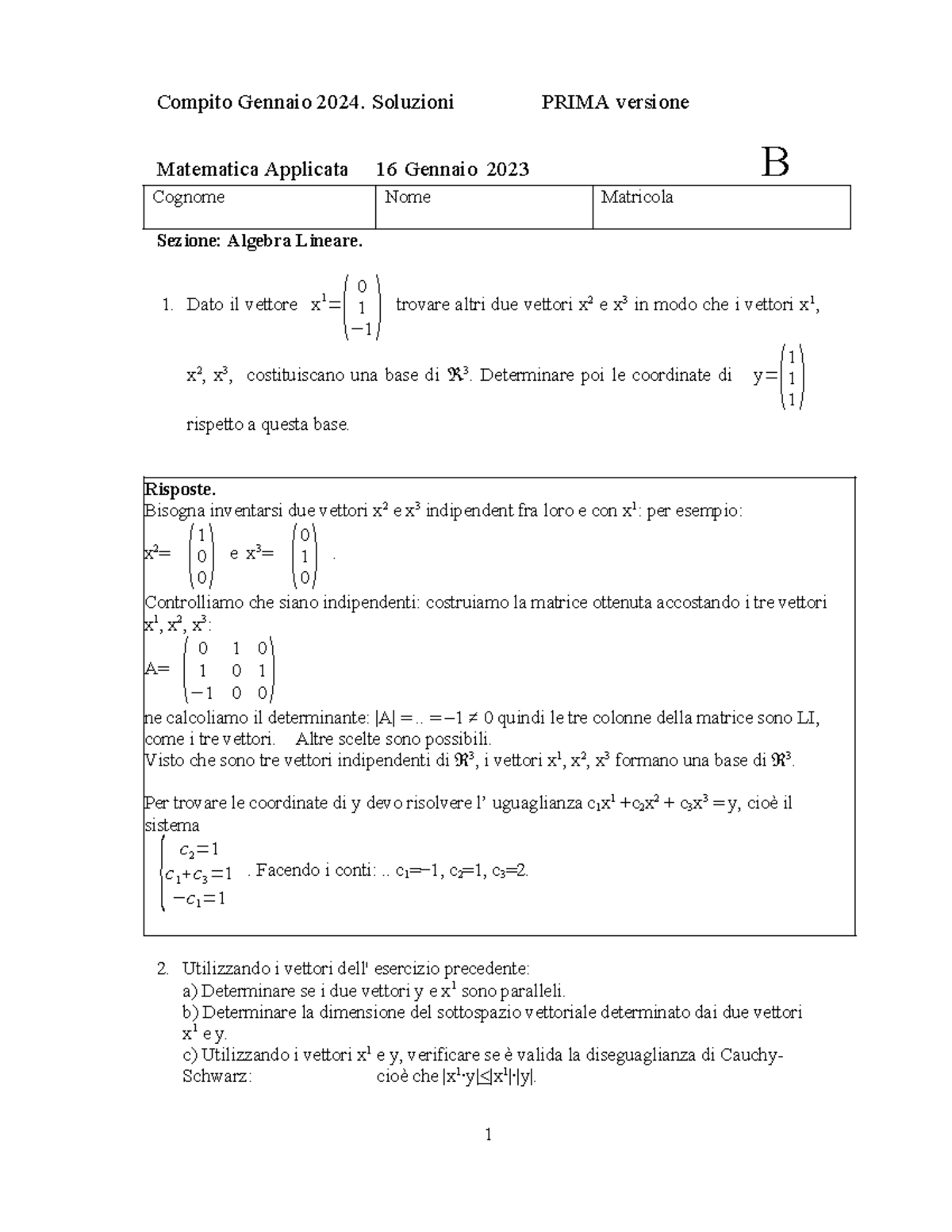 Compito Gennaio 2024 CON soluzioni - Compito Gennaio 2024. Soluzioni ...