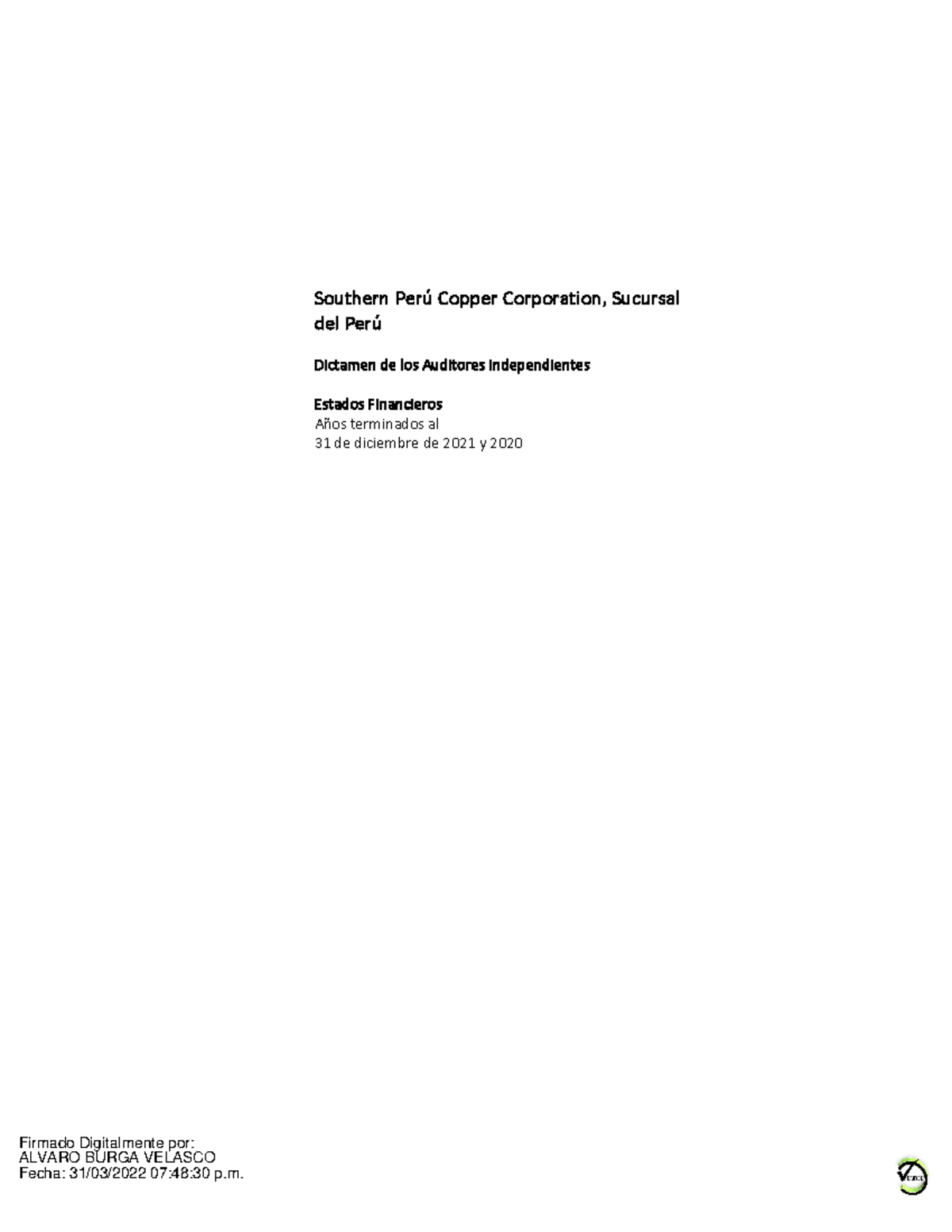 SPCC Auditado 2021 - Southern Perú Copper Corporation, Sucursal del ...