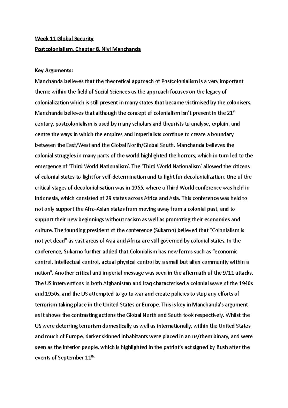 Week 11 Global Security - Week 11 Global Security Postcolonialism ...