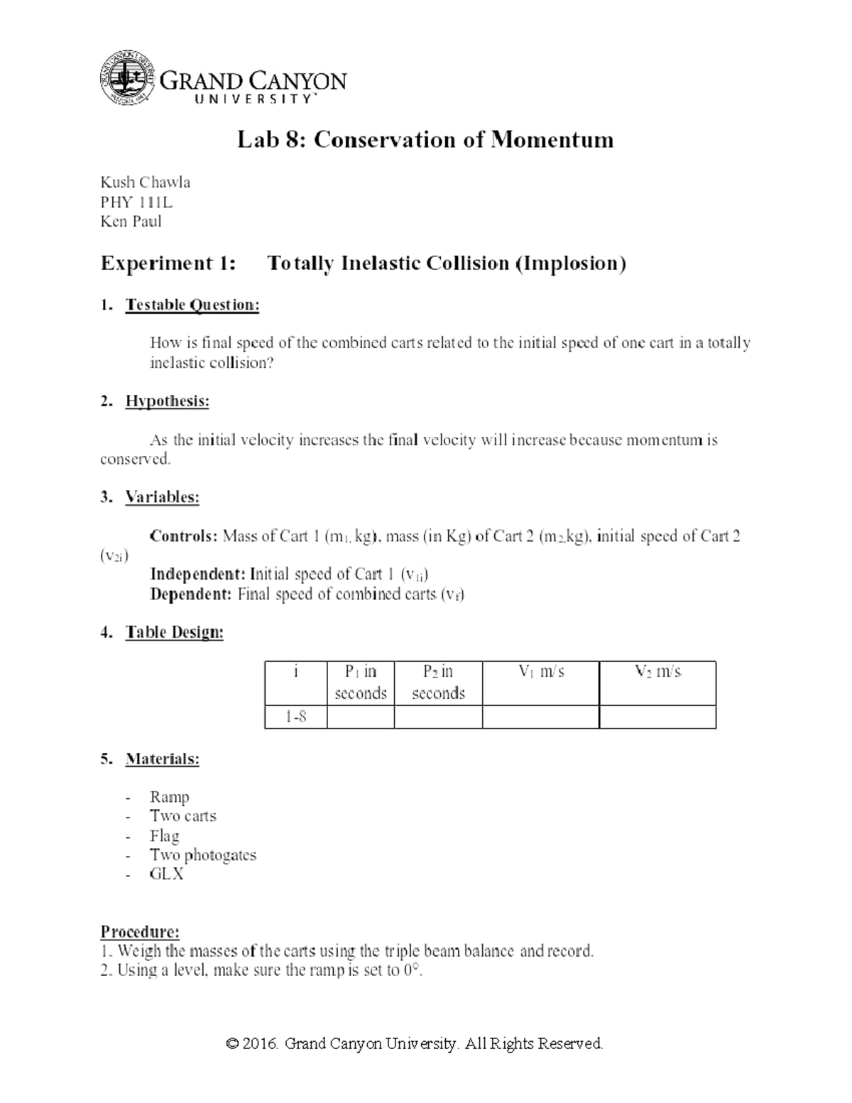 PHY-111L-RS-Lab8 Conservationof Momentum - of Momentum Experiment 1 ...