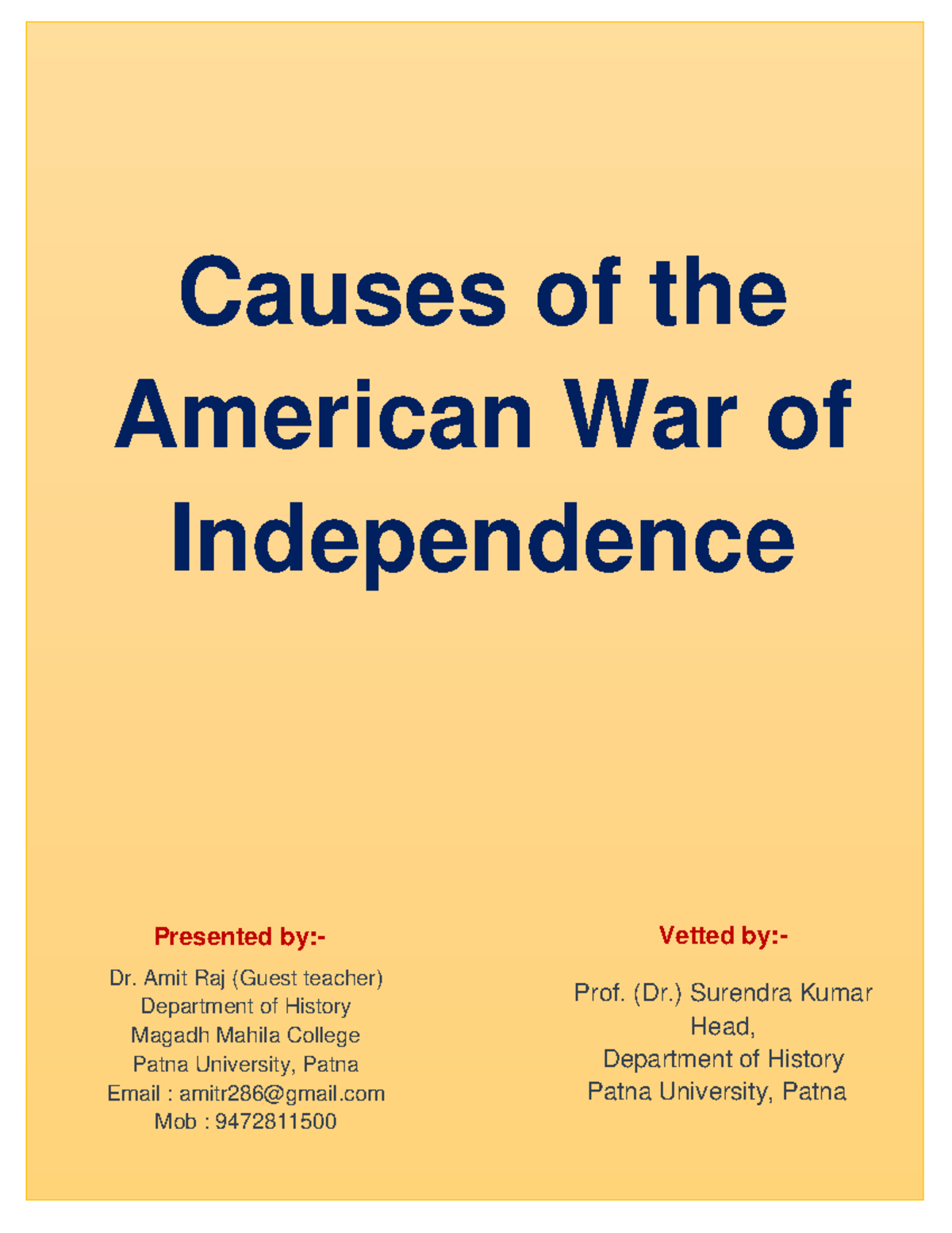 Causes of the American War of Independence - Causes of the American War ...