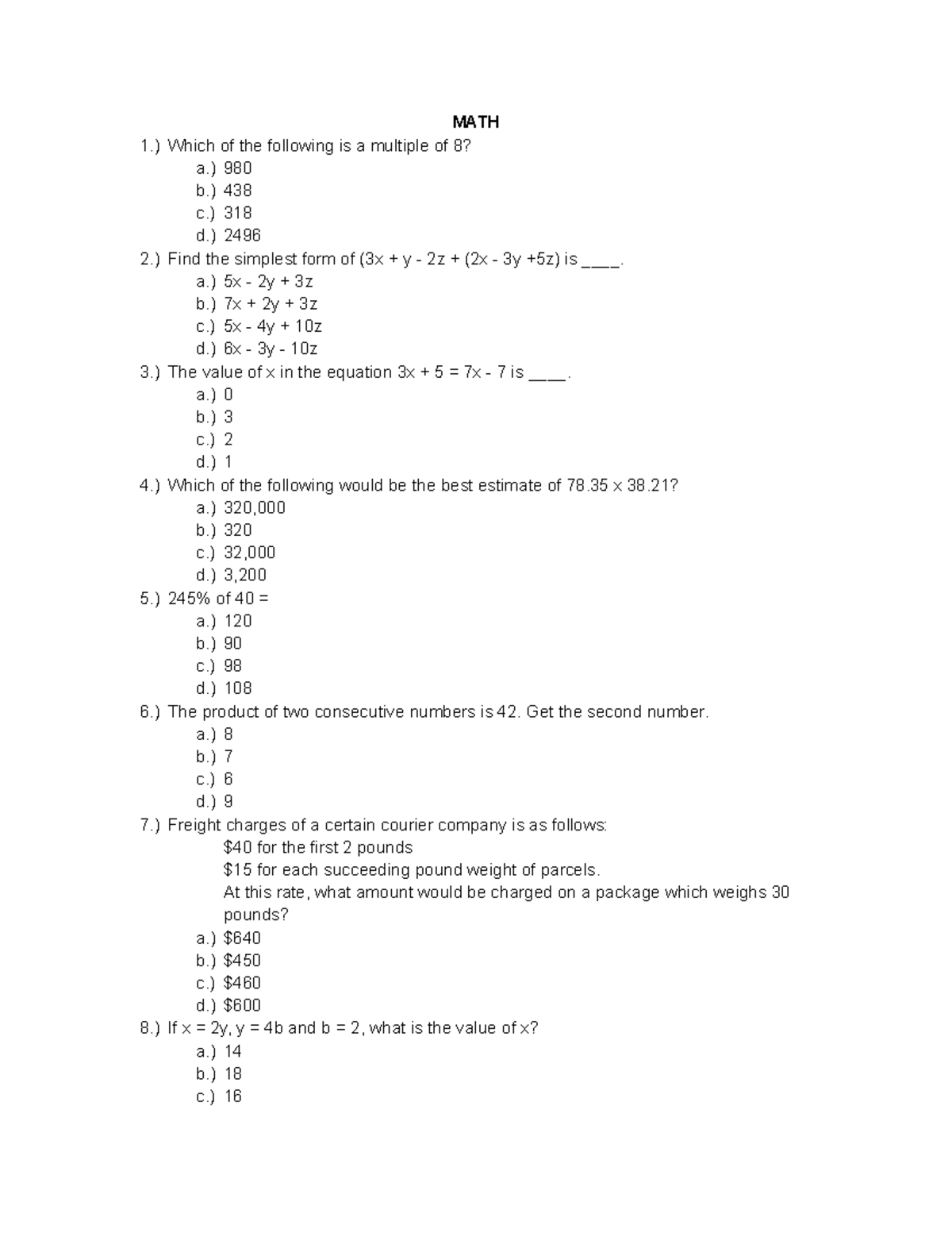 Ustet reviewer for incoming Senior High School - MATH 1.) Which of the following is a multiple ...