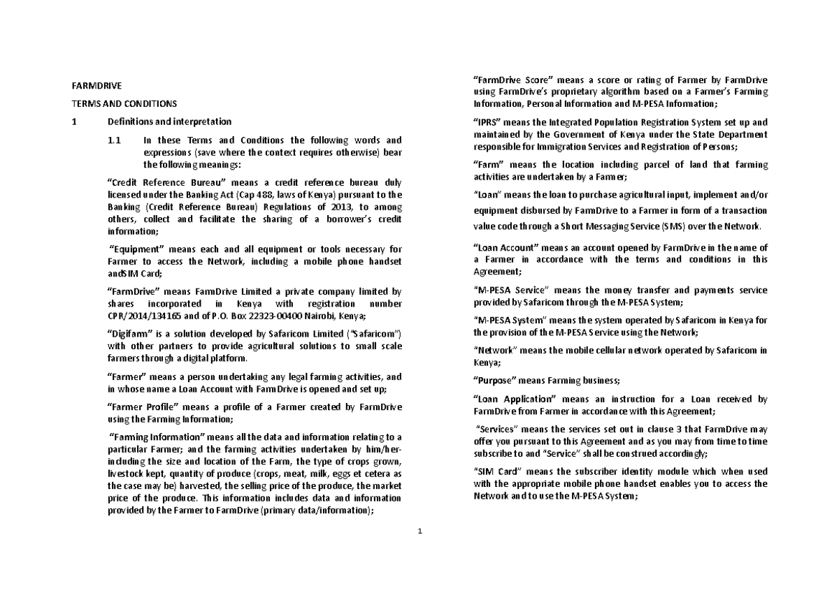 Digi Farm-Tn C - Methodology - FARMDRIVE TERMS AND CONDITIONS 1 ...