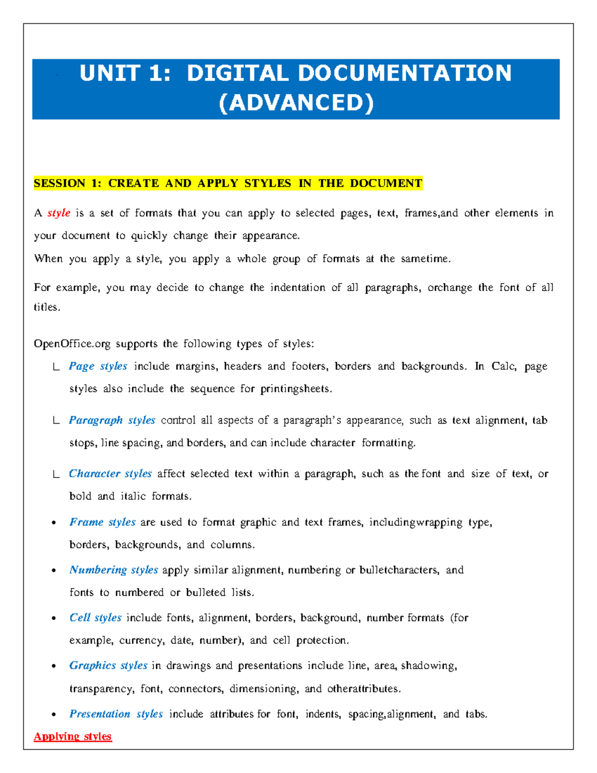 Unit 1 Digital DocumentationRTHFGB - UNIT 1: DIGITAL DOCUMENTATION (ADVANCED) SESSION 1: CREATE ...