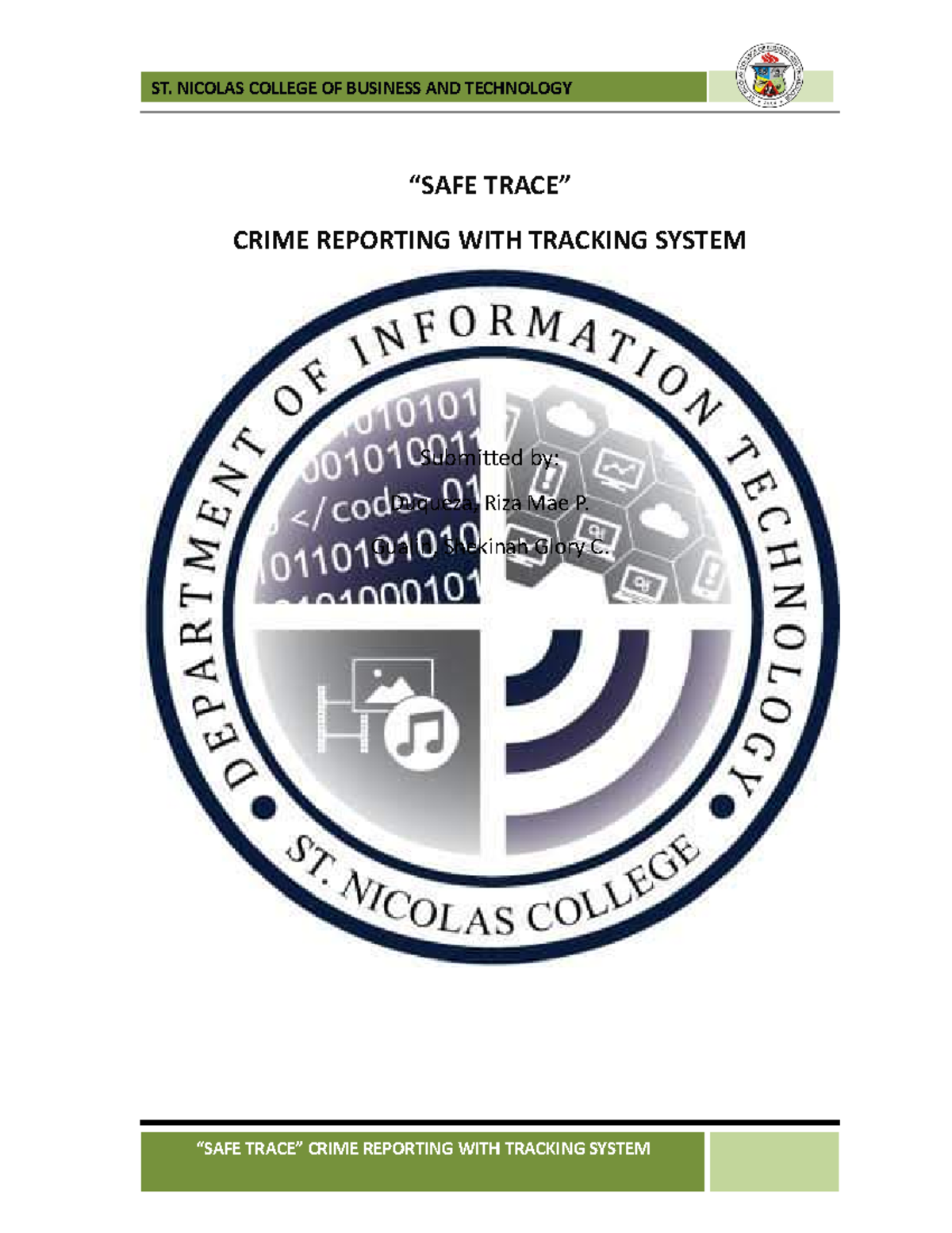 Capstone - “SAFE TRACE” CRIME REPORTING WITH TRACKING SYSTEM Submitted ...