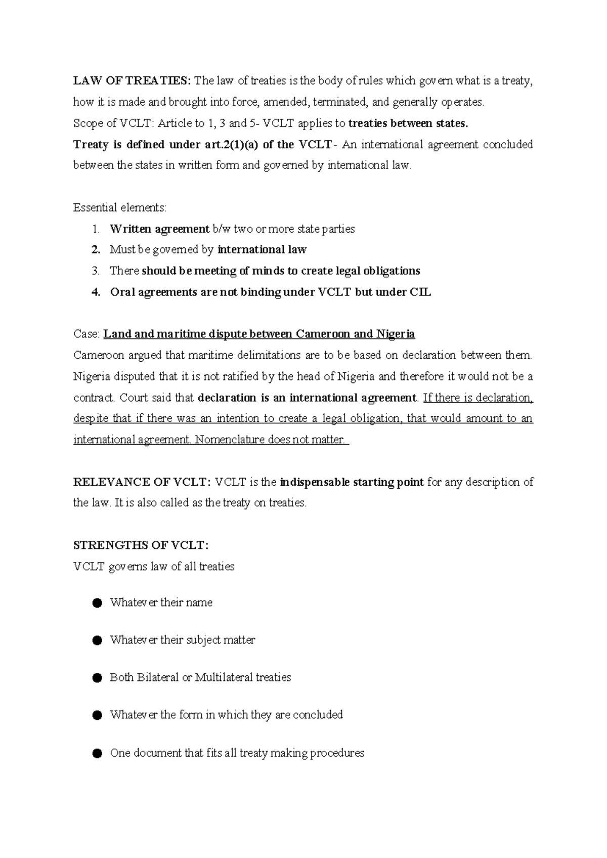 LAW OF Treaties- The law of treaties is the body of rules which govern ...