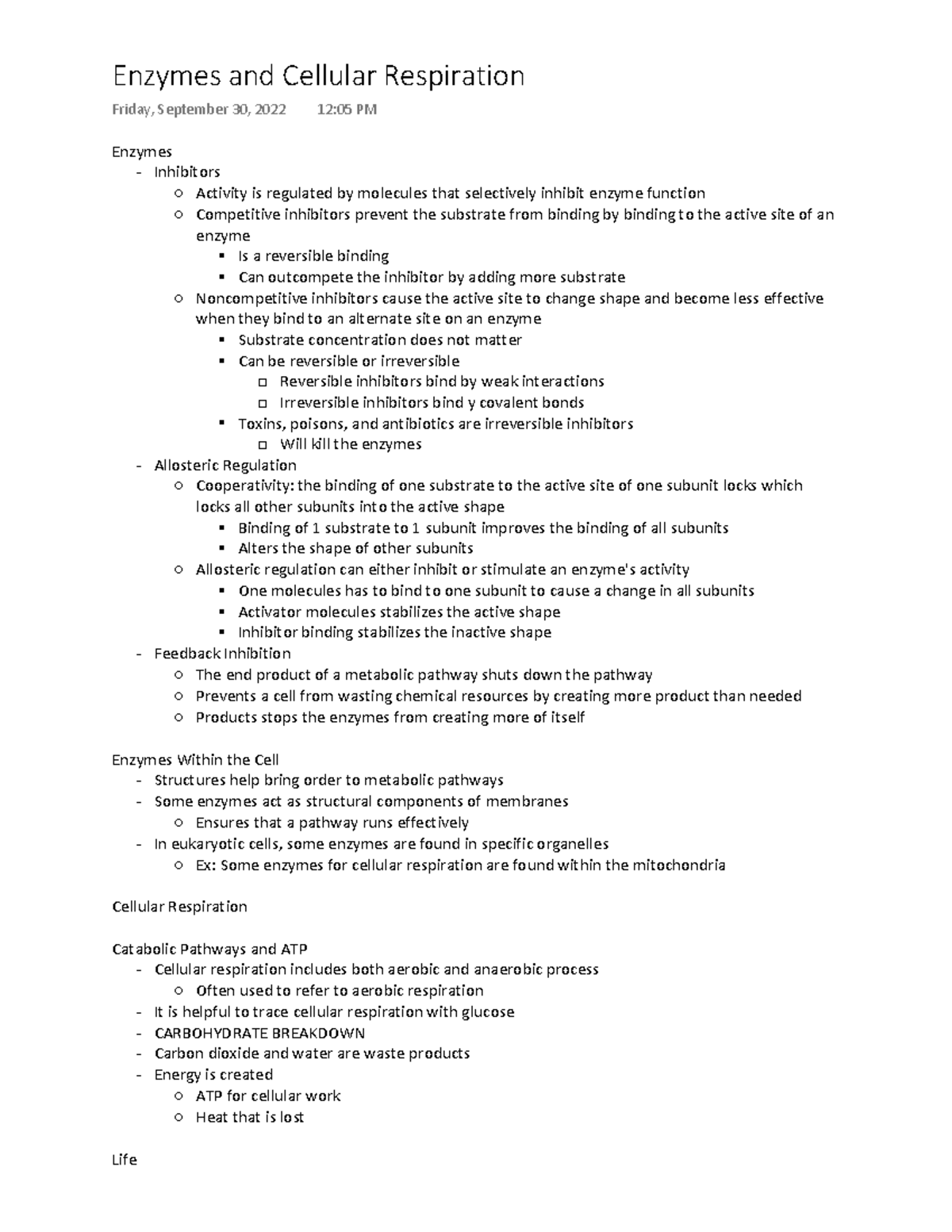 Enzymes and Cellular Respiration - Enzymes Inhibitors Activity is ...