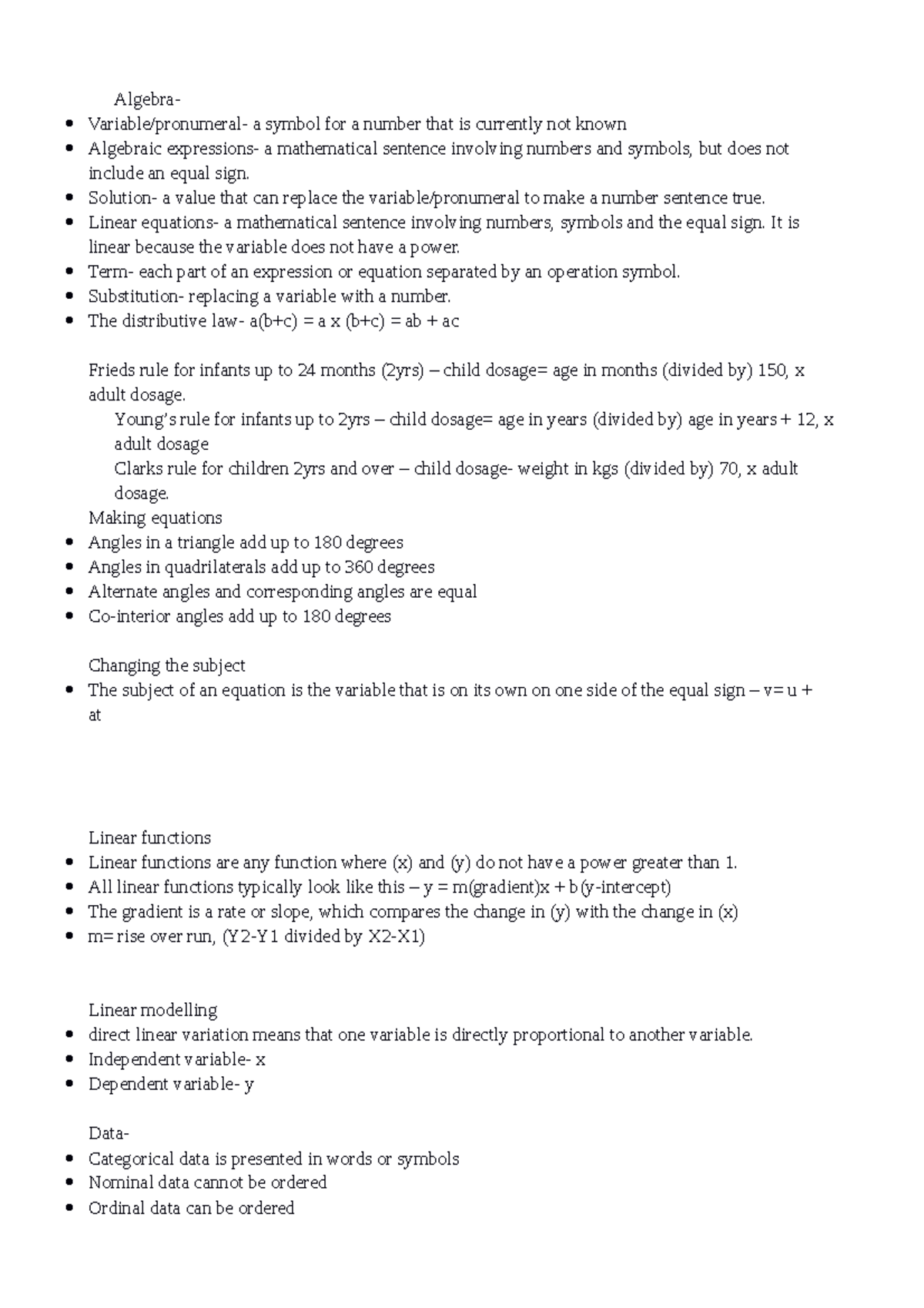 Year 12 - Maths Standard Notes (Nicholas) - Algebra- Variable ...